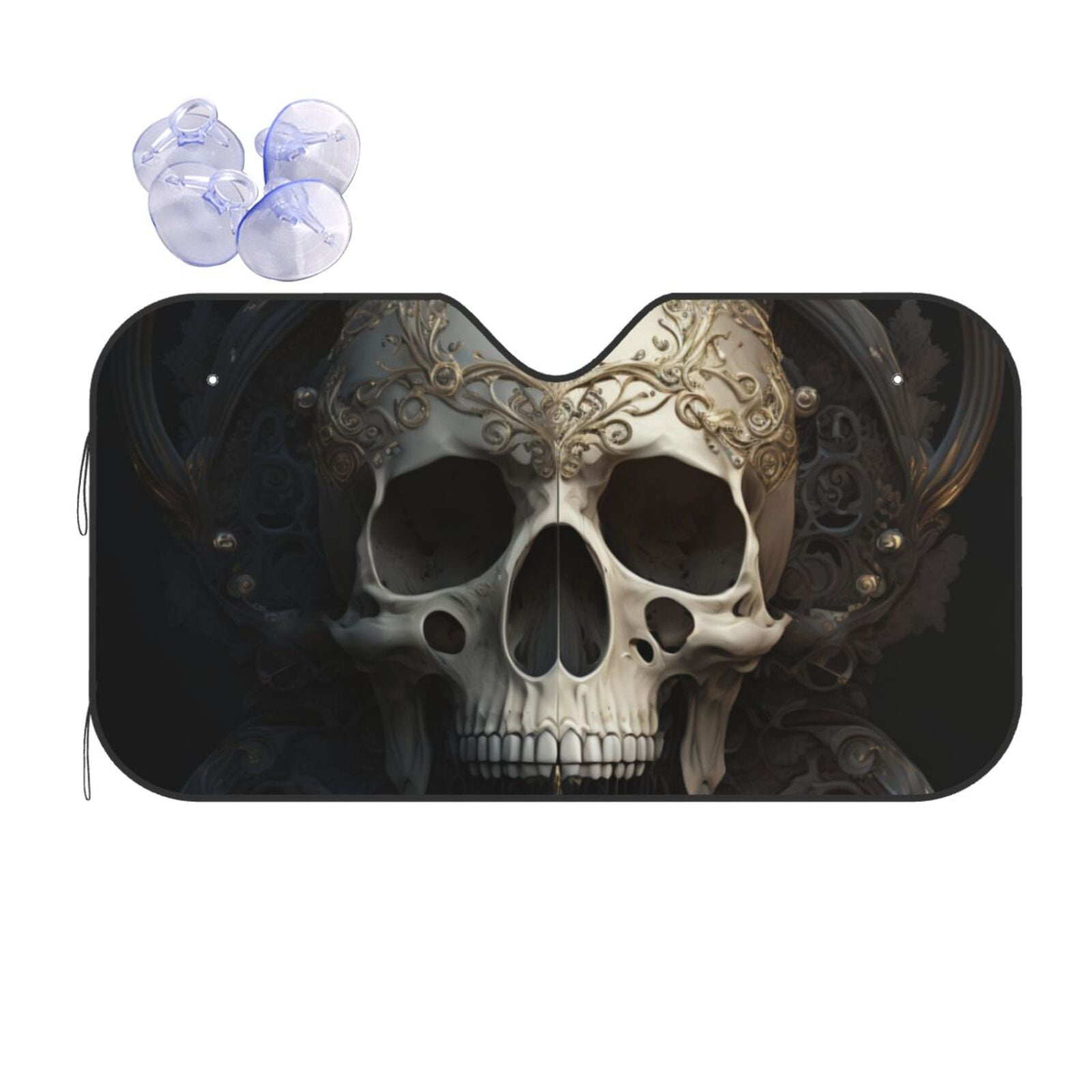 Tebeau Gold Pattern Skull Print Foldable Car Windshield Sun Shades ...