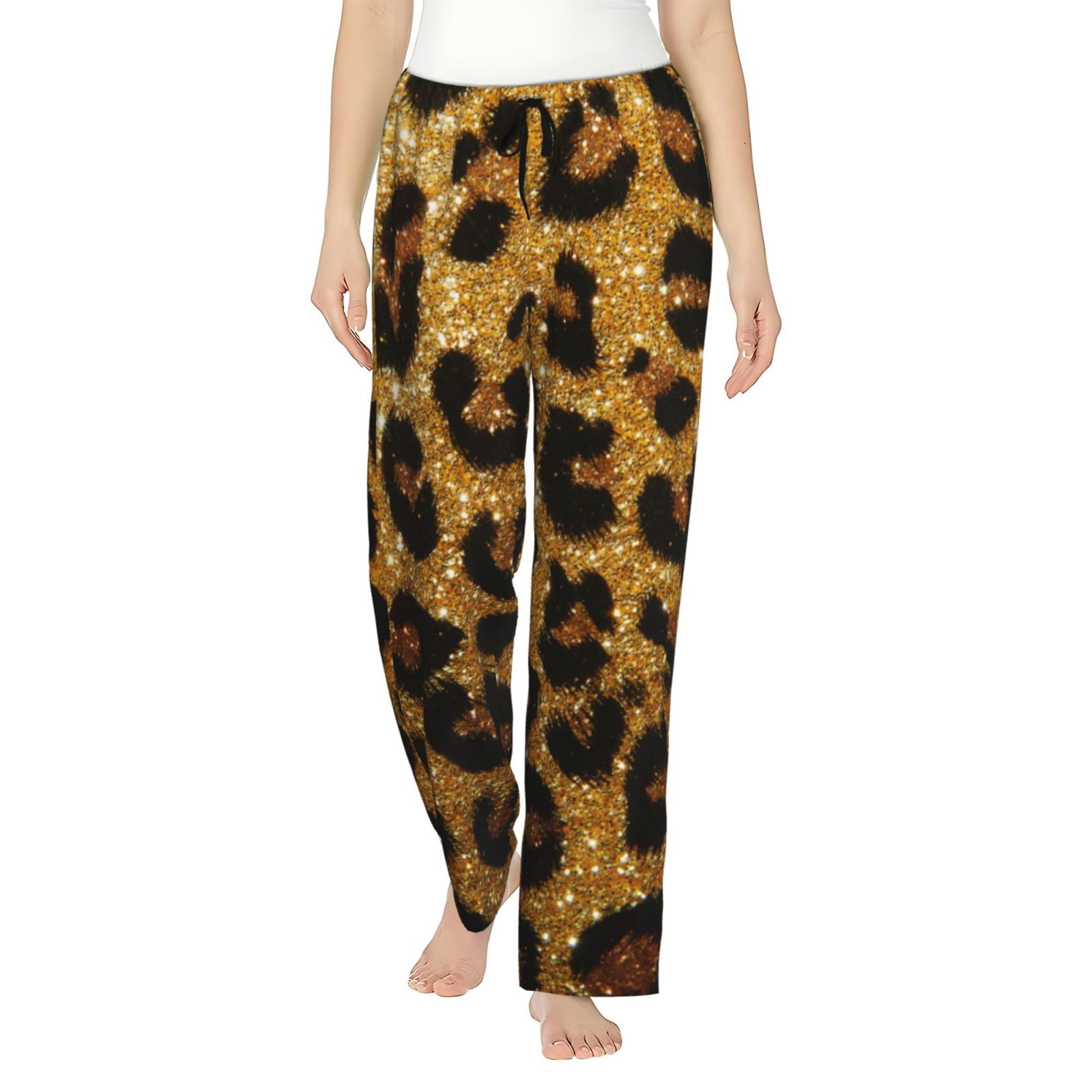 Tebeau Golden Leopard Glitter Print Women Pajama Pants Women's ...