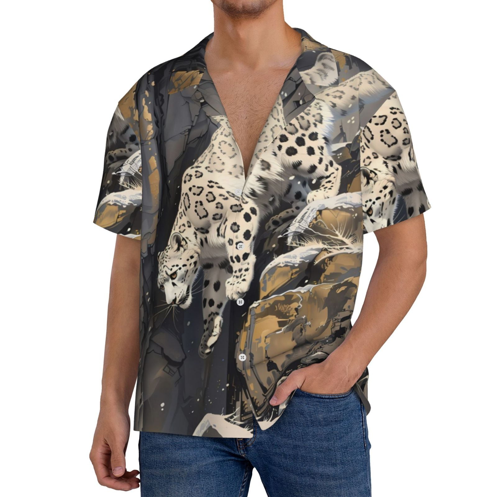 Tebeau Graceful Snow Leopard Print Men's Short-Sleeve Mens Casual ...