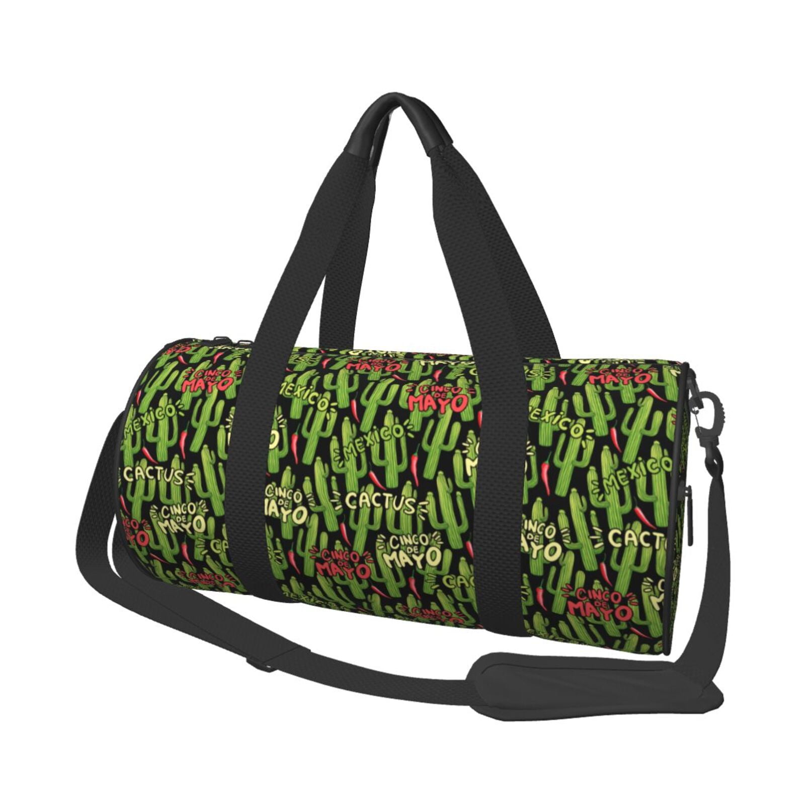 Tebeau Green Cacti And Red Chili Print Travel Duffle Bag, Waterproof ...