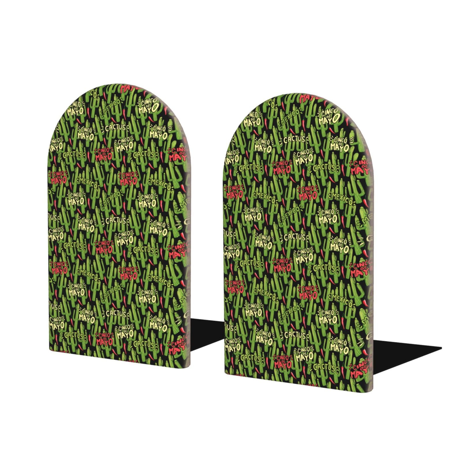 Tebeau Green Cacti And Red Chili Print Wood Bookends for Shelves ...