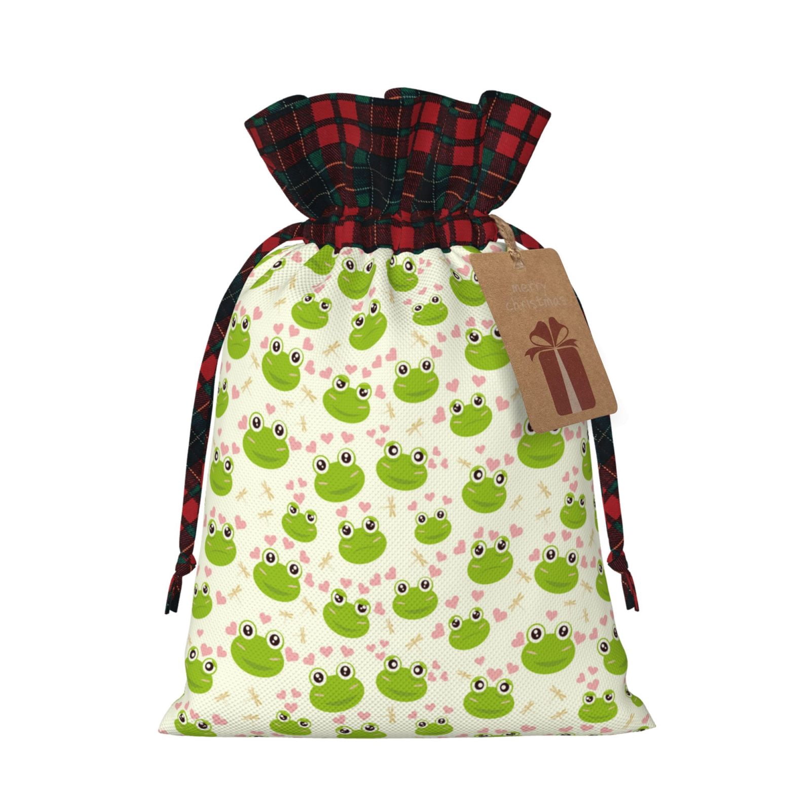 Tebeau Green Frog Print Christmas Drawstring Bags Burlap Candy Bags ...