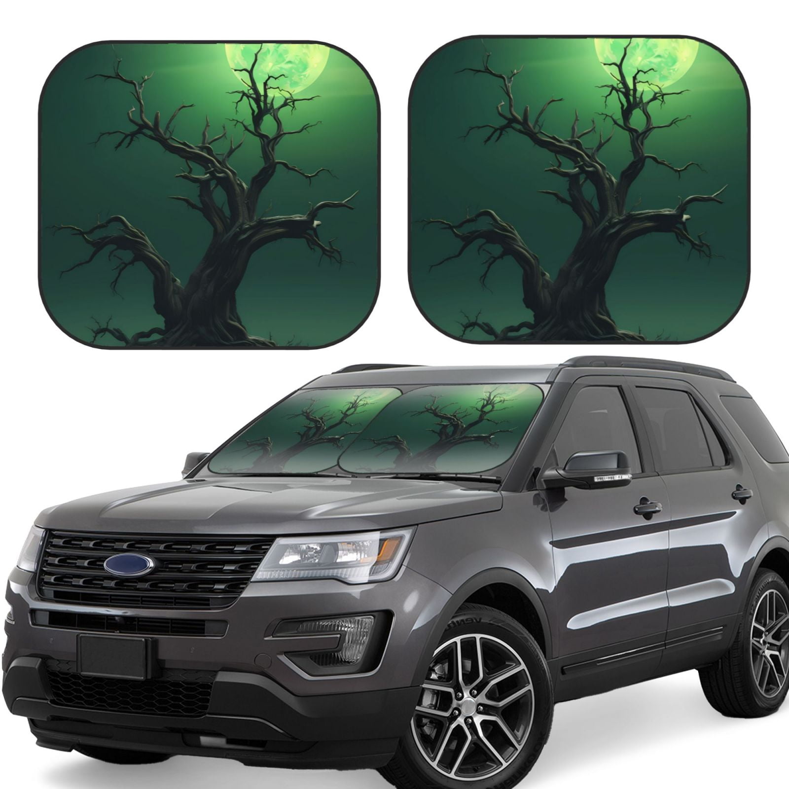 Tebeau Green Night Sky Moon Branches Print Foldable Car Windshield Sun ...