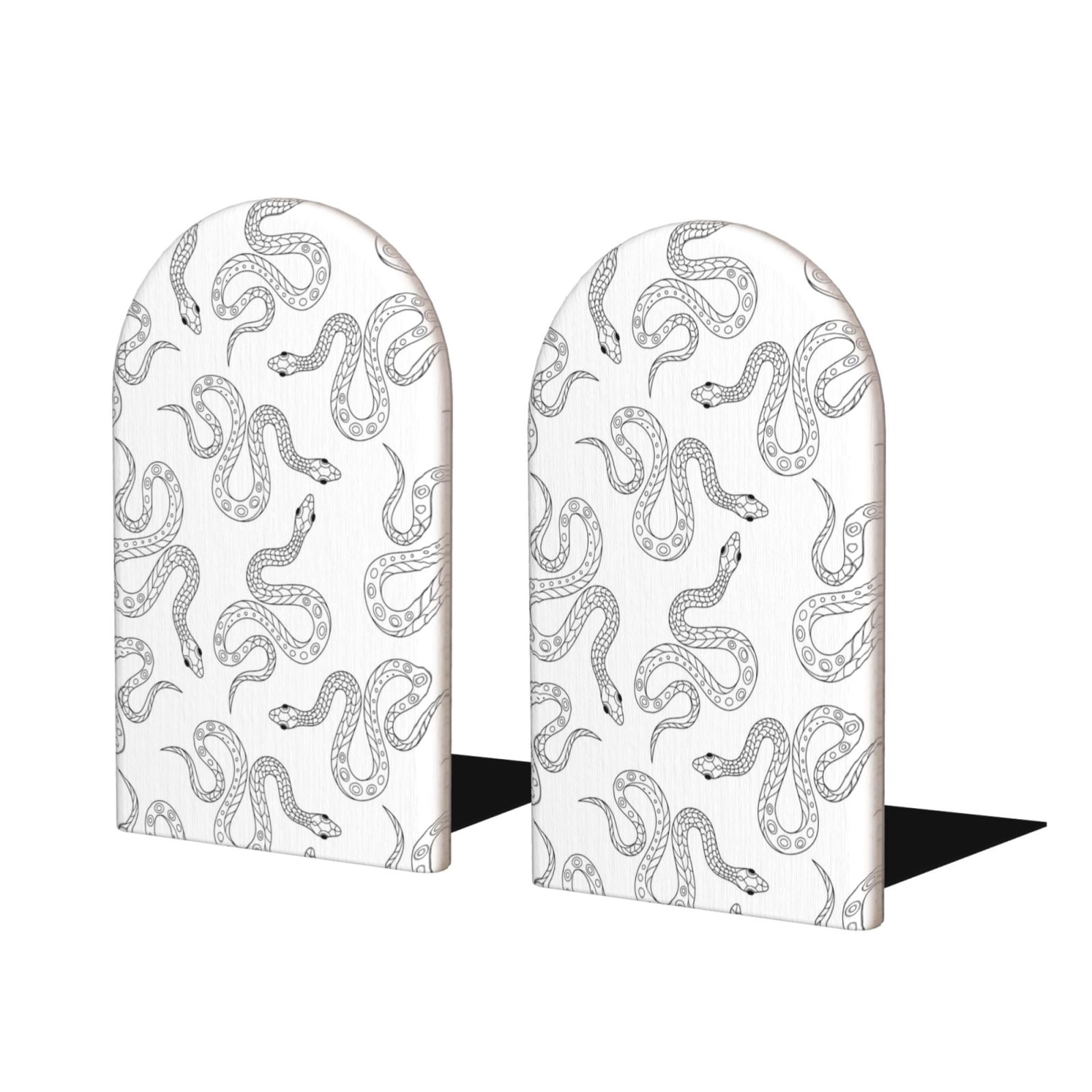 Tebeau Hand Drawn Snake Print Wood Bookends for Shelves,Bookends,Book ...