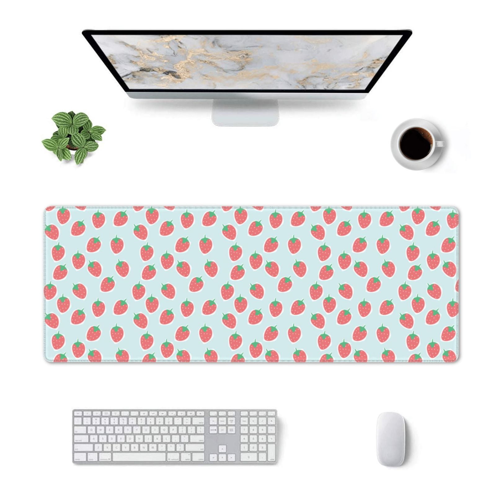 Tebeau Hand Drawn Strawberry Print 12x31.5 inch Gaming Mouse Pad Mat Rubber Base Washable ...