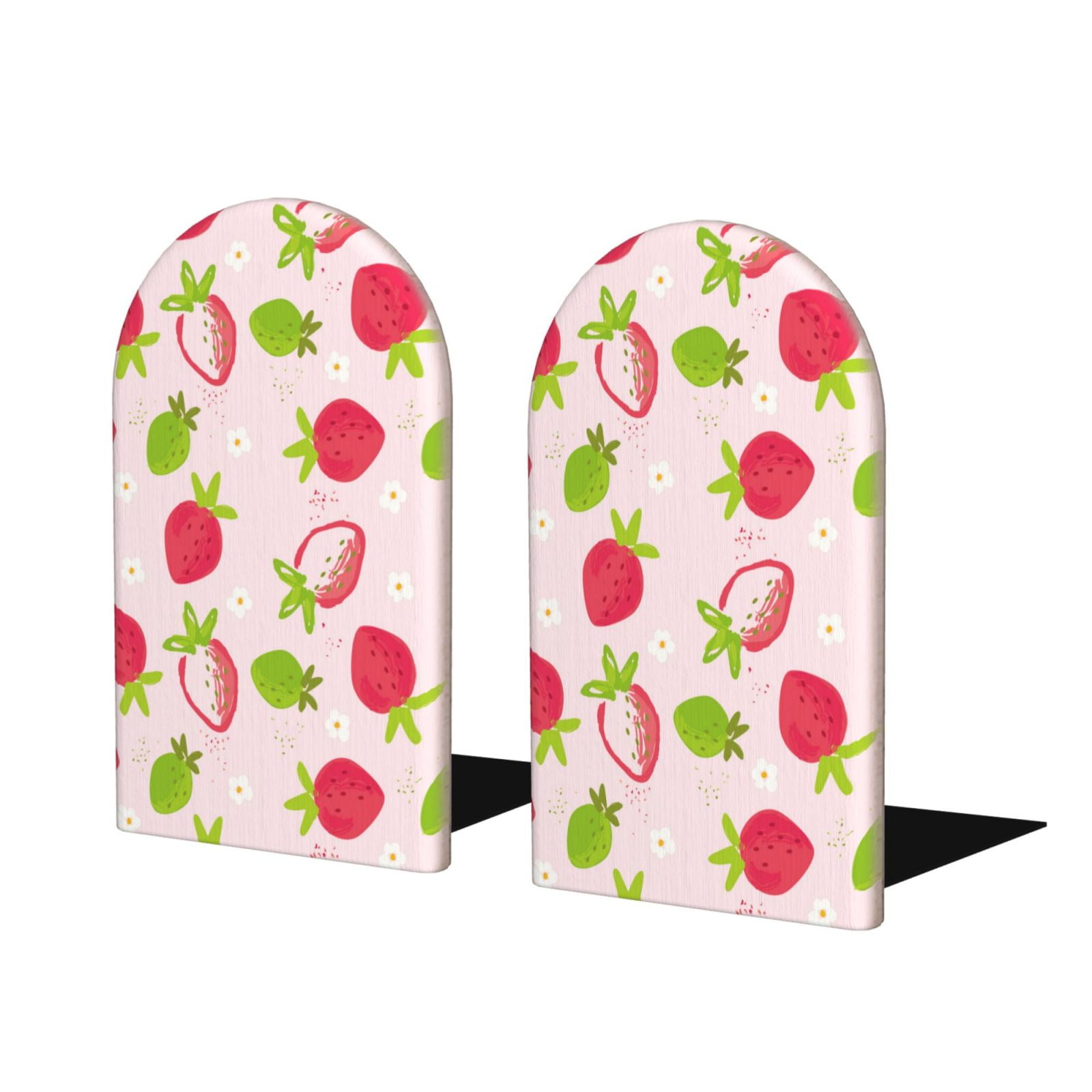 Tebeau Hand Drawn Strawberry Print Wood Bookends for Shelves,Bookends ...