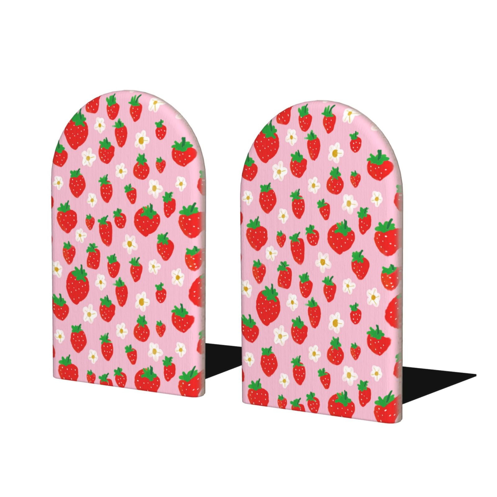 Tebeau Hand Drawn Strawberry Print Wood Bookends for Shelves,Bookends ...