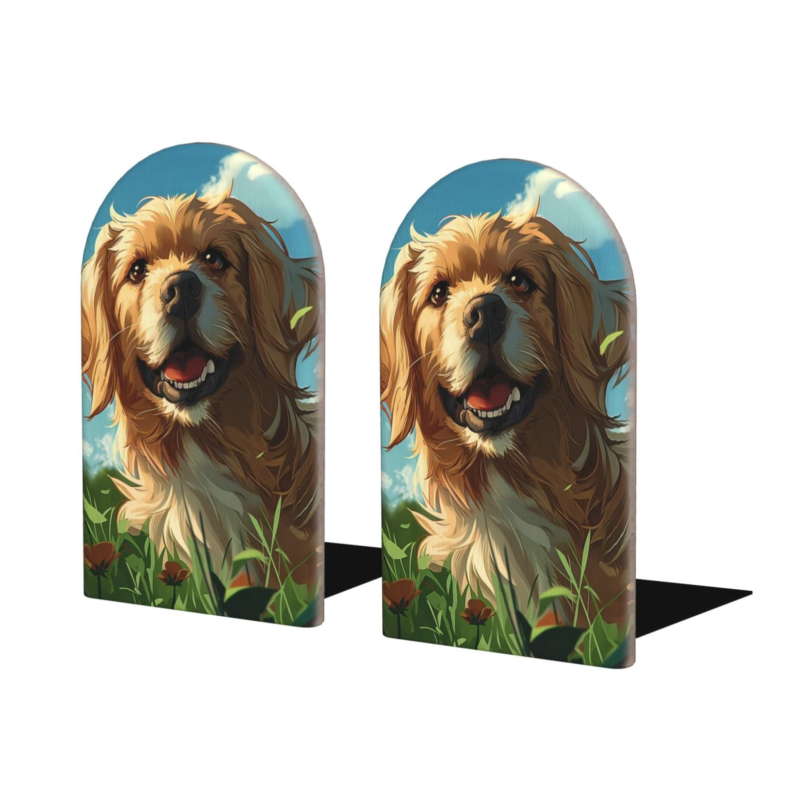 Tebeau Happy Dog In Flower Field Print Wood Bookends for Shelves ...