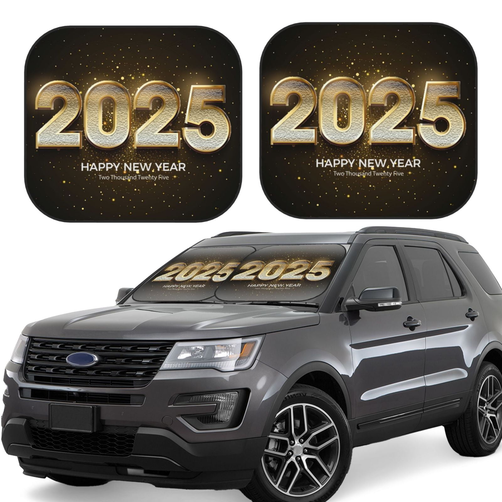 Tebeau Happy New Year 2025 E Print Foldable Car Windshield Sun Shades ...