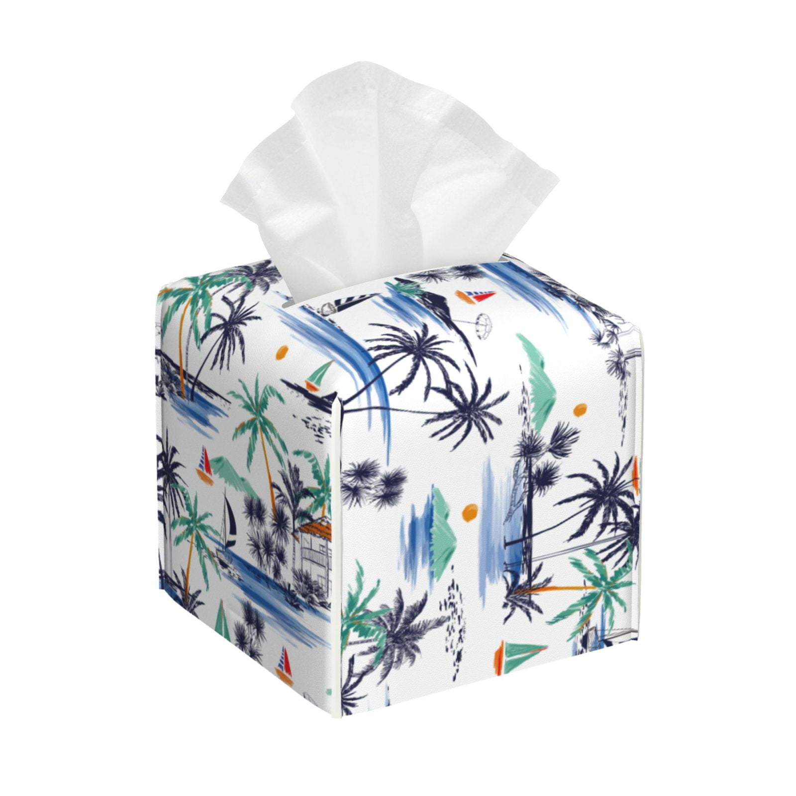 Tebeau Hawaii Palms Print Tissue Box Cover Holder, Square with Bottom ...