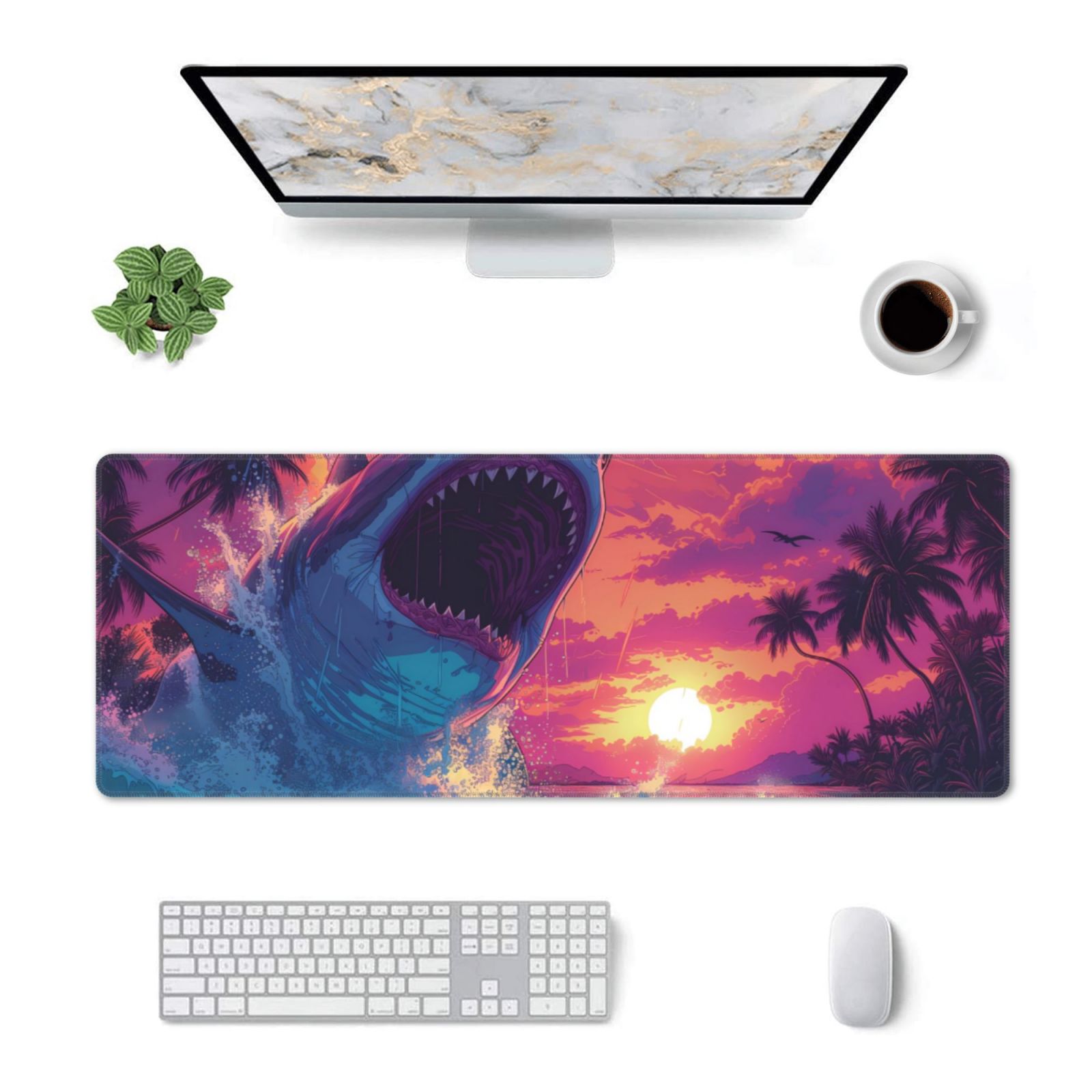 Tebeau Hawaiian Island Beach Shark Print 12x31.5 inch Gaming Mouse Pad ...