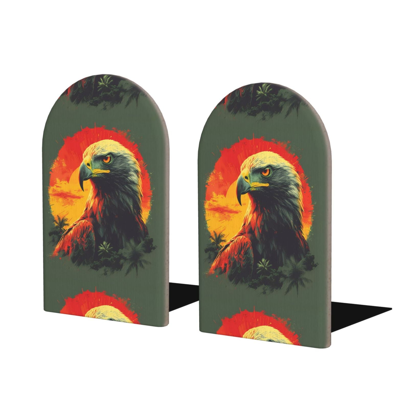 Tebeau Hawaiian Style Bald Eagle Print Wood Bookends for Shelves ...