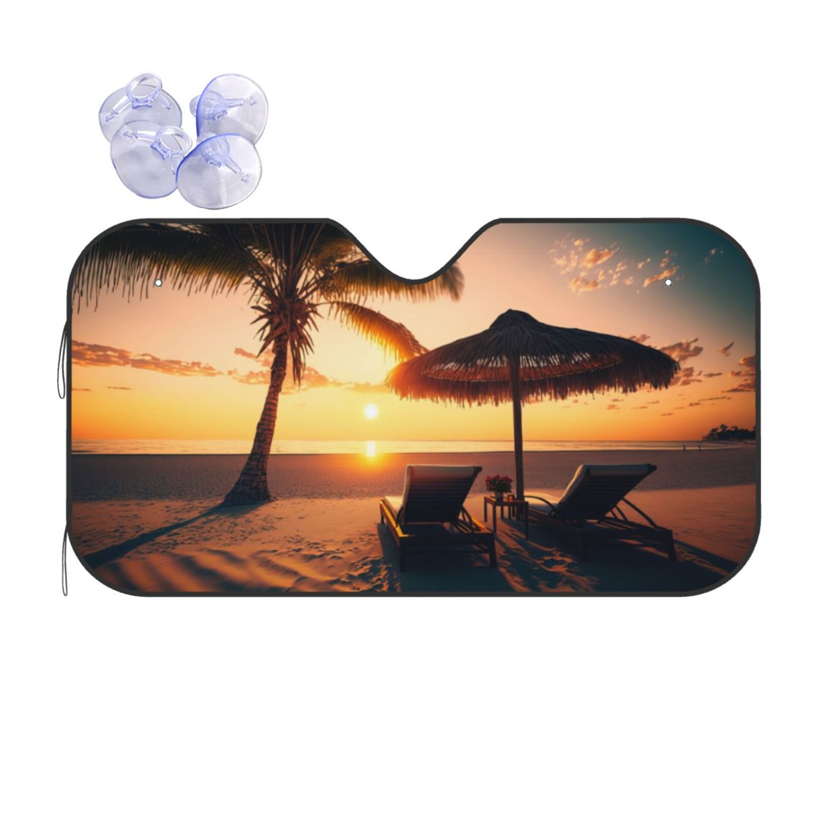 Tebeau Hawaiian Sunset Beach Print Foldable Car Windshield Sun Shades ...
