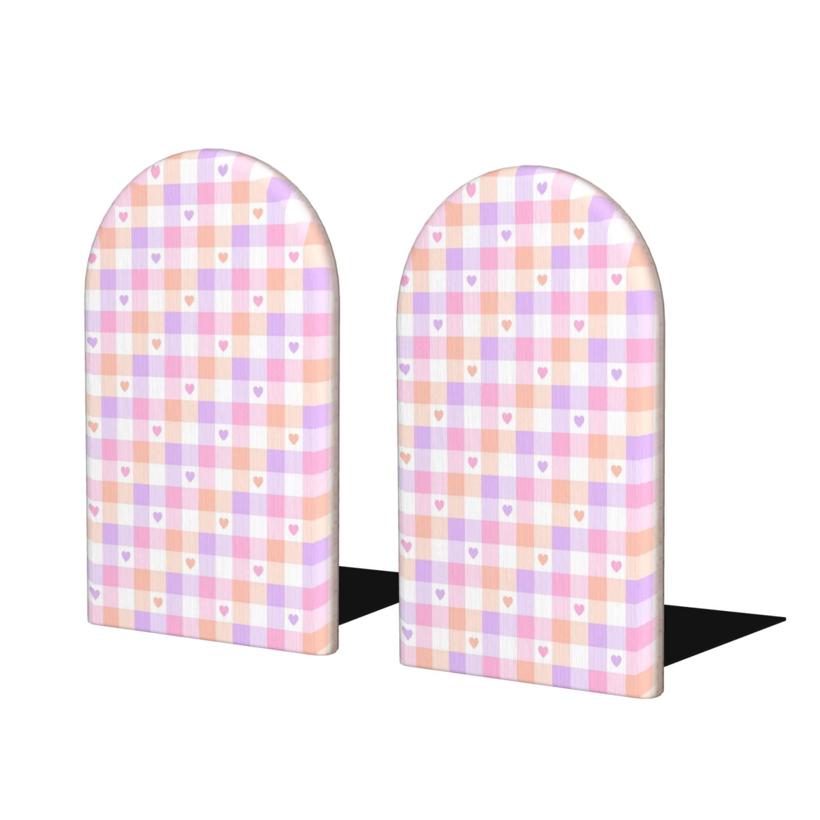 Tebeau Heart Buffalo Plaid Print Wood Bookends for Shelves,Bookends ...