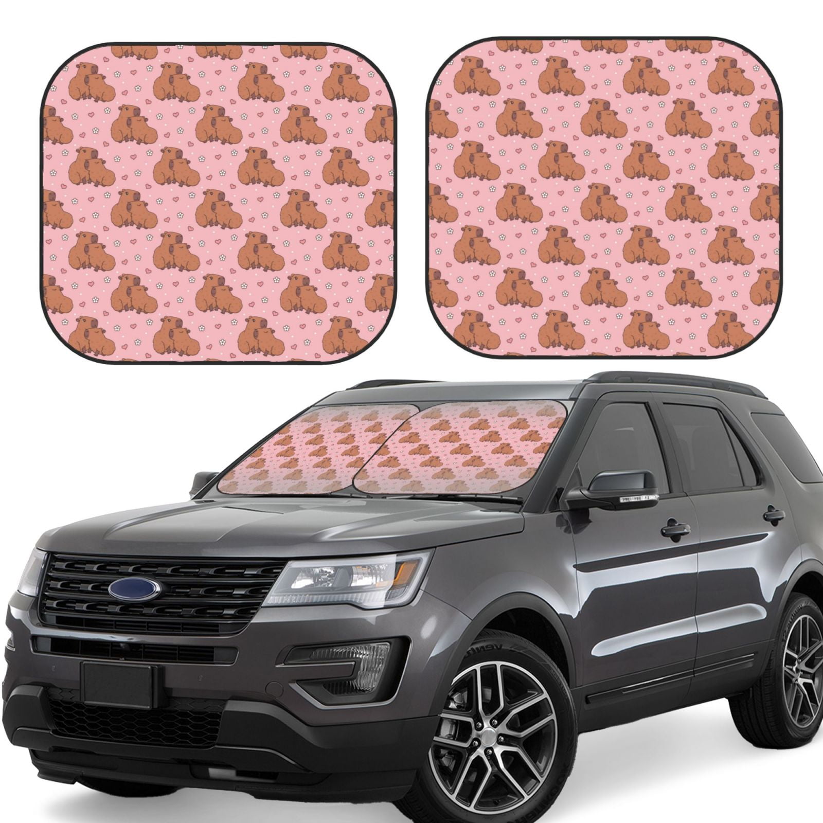 Tebeau Heart Capybara Print Foldable Car Windshield Sun Shades ...