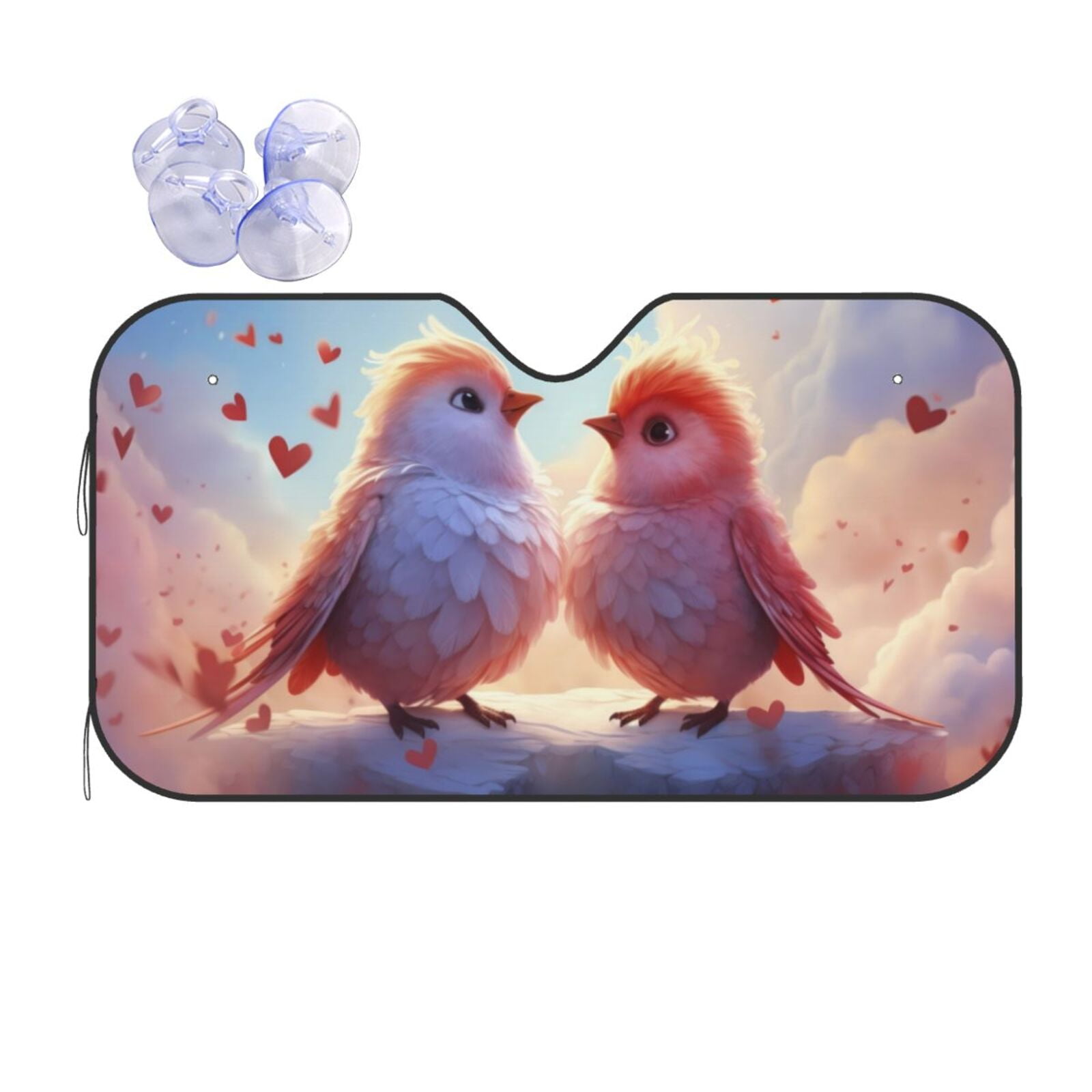 Tebeau Heart Sky Bird Couple Print Foldable Car Windshield Sun Shades ...