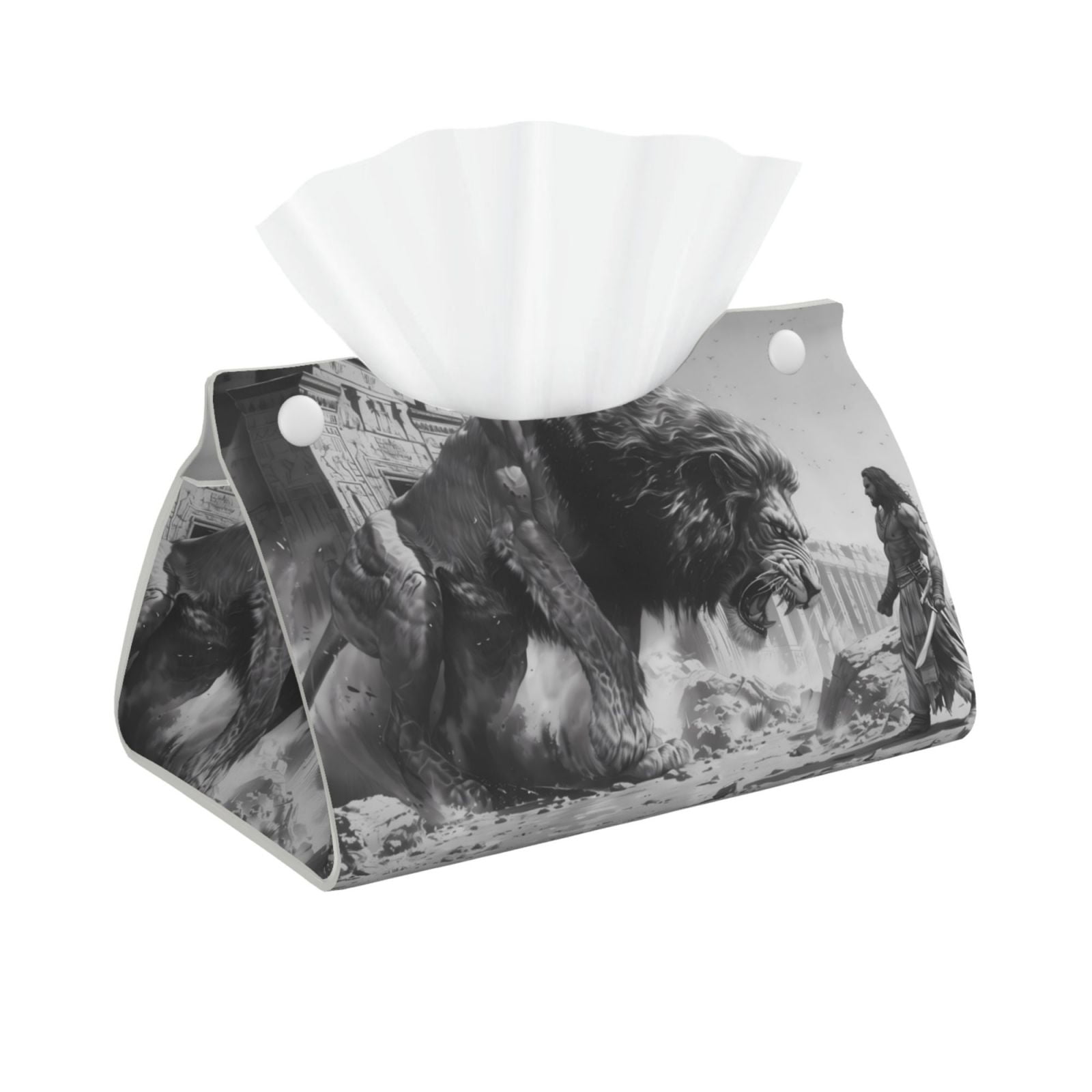 Tebeau Heroic Lion Encounter Print Tissue Box Cover,Modern PU Leather ...