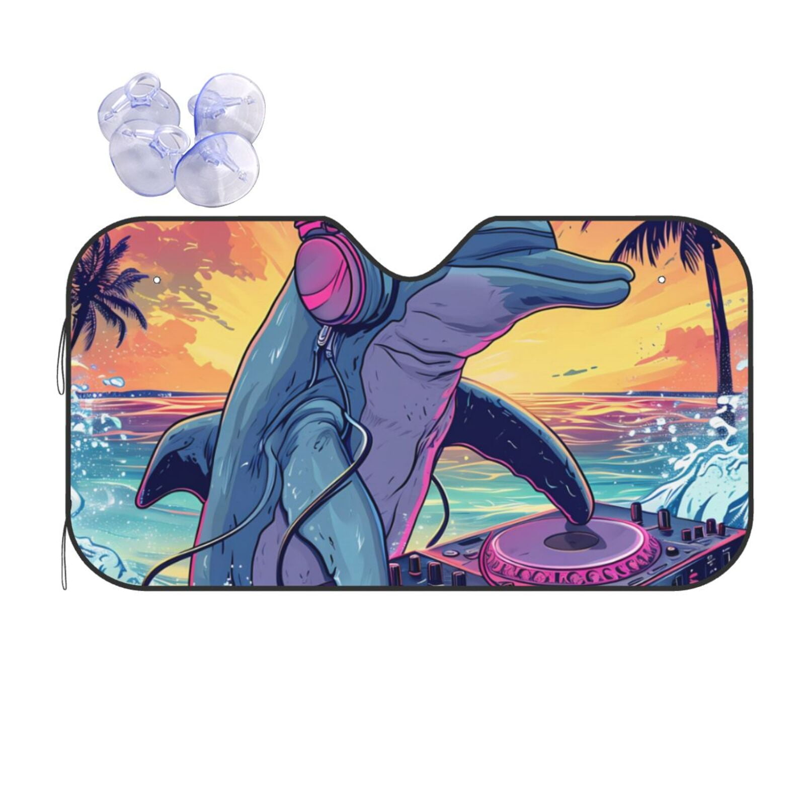 Tebeau Hip-Hop DJ Dolphin Print Foldable Car Windshield Sun Shades ...