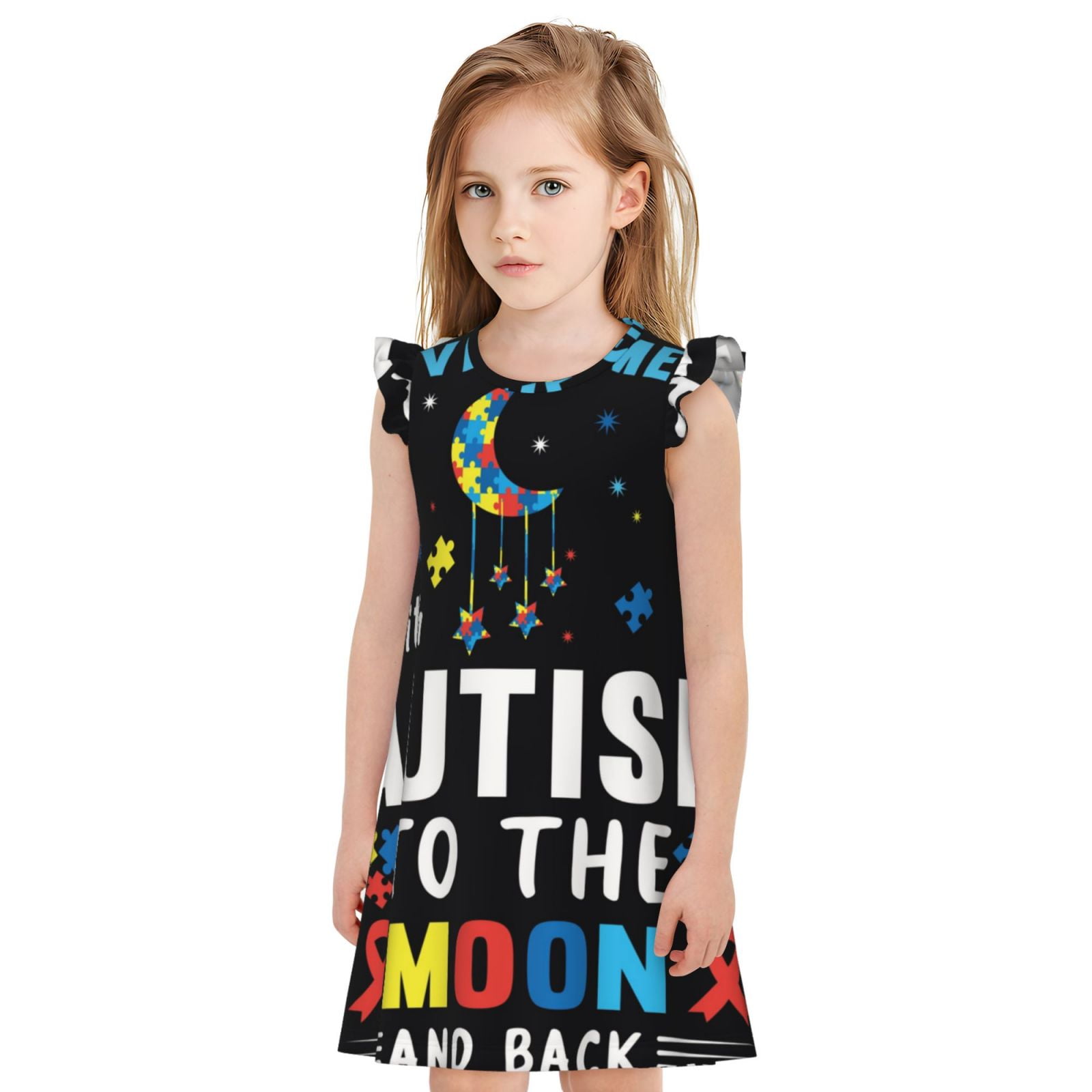 Tebeau I Love With Autism To The Moon And Back Print Girls Nightgowns ...
