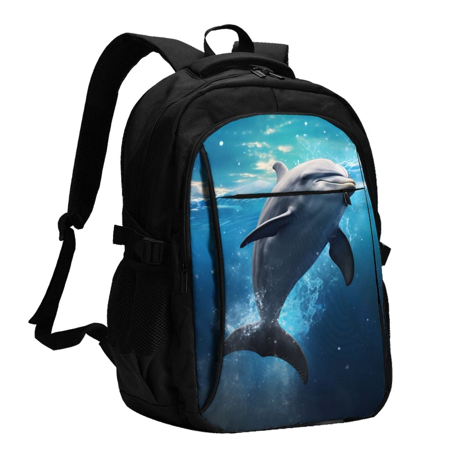 Tebeau Ice Blue Ocean Cute Dolphin Print Travel Laptop Backpack ...