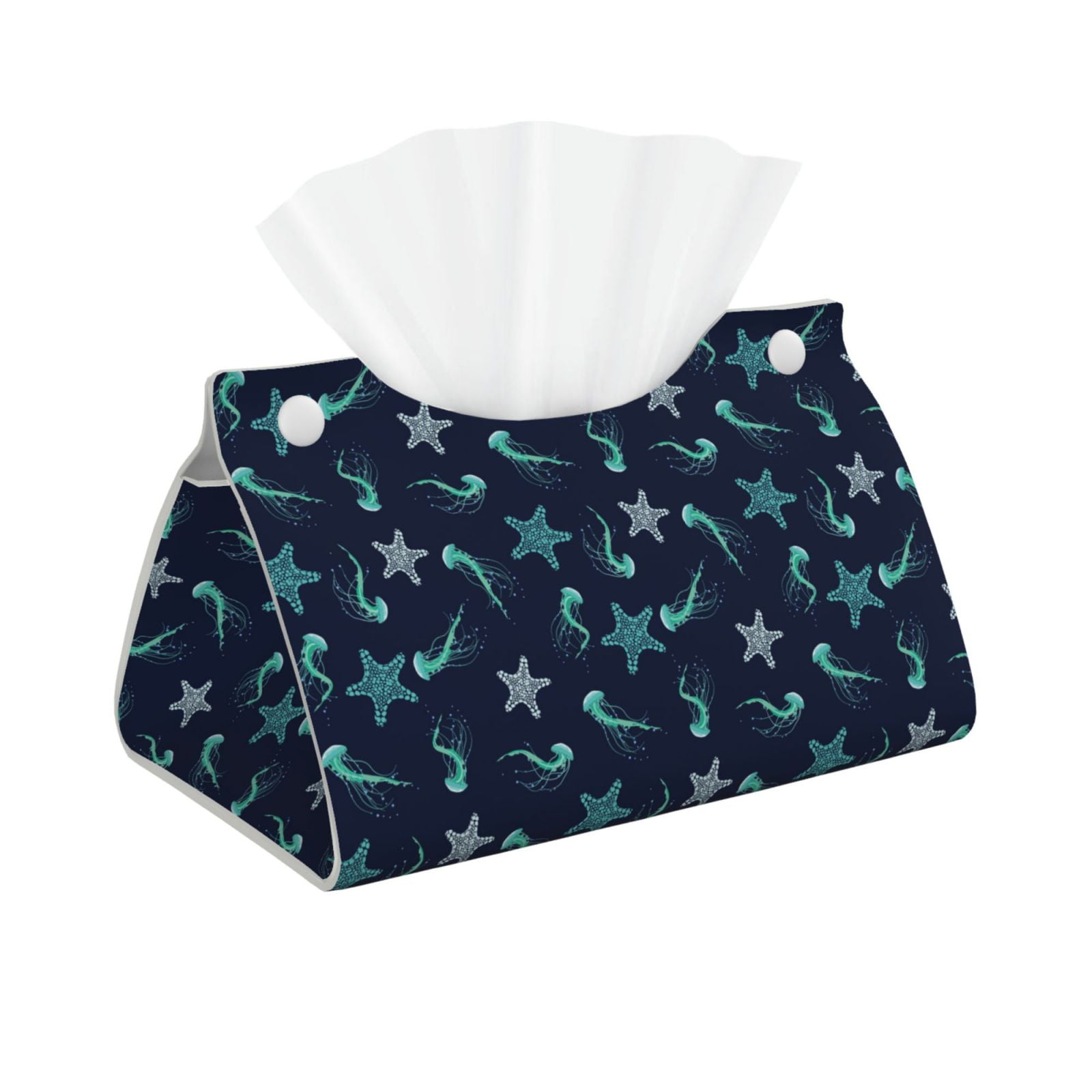 Tebeau Ice Blue Starfish and Jellyfish Print Tissue Box Cover,Modern PU ...