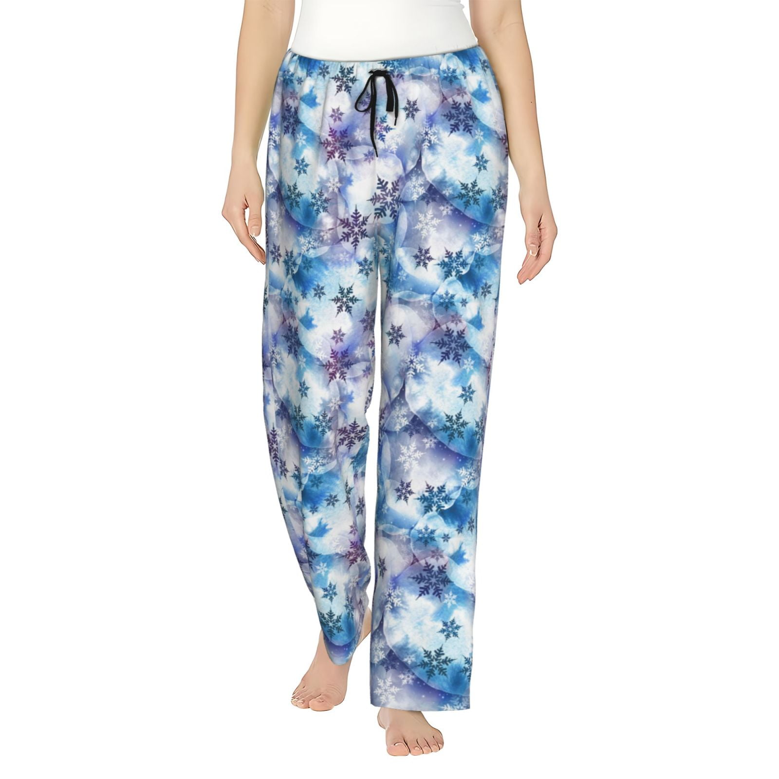 Tebeau Icy Blue Snowflakes Print Women Pajama Pants Women's Drawstring ...