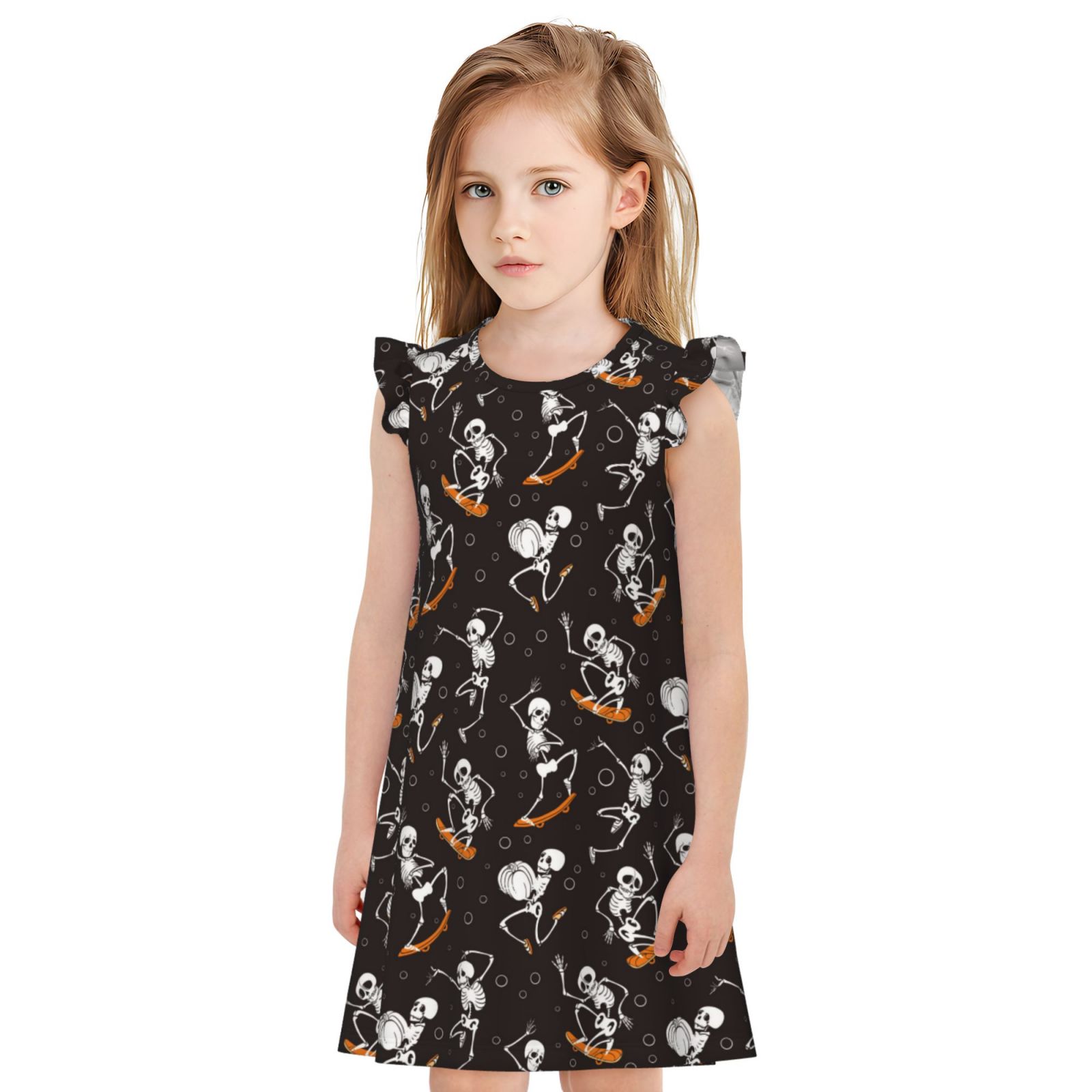 Tebeau Jumping Skull Print Girls Nightgowns Flutter Sleeve Pajamas ...