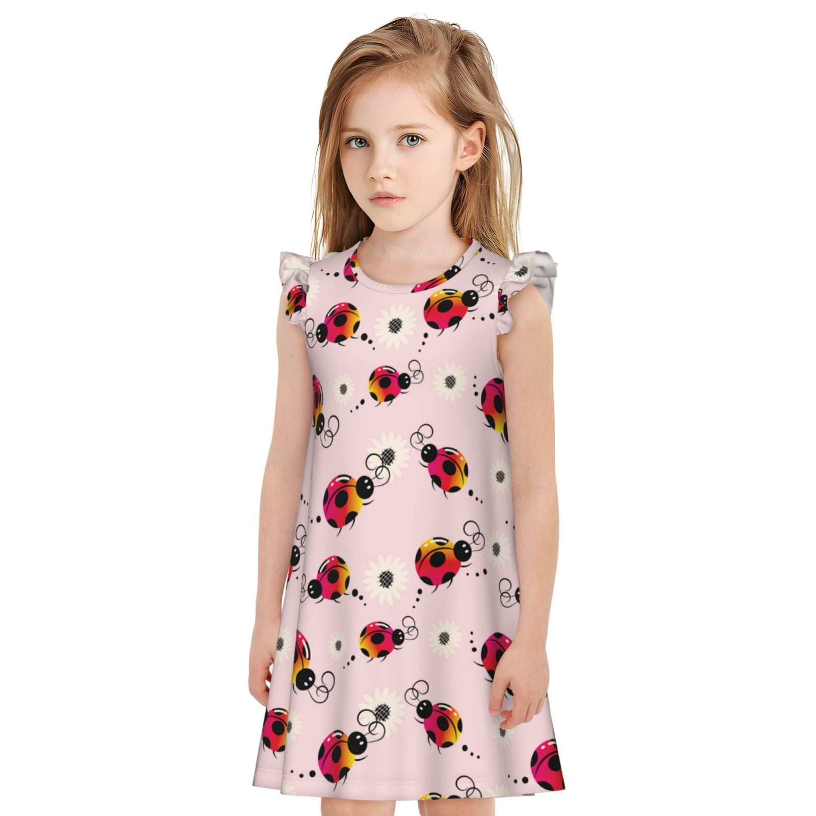 Tebeau Ladybugs And Flower Print Girls Nightgowns Flutter Sleeve ...