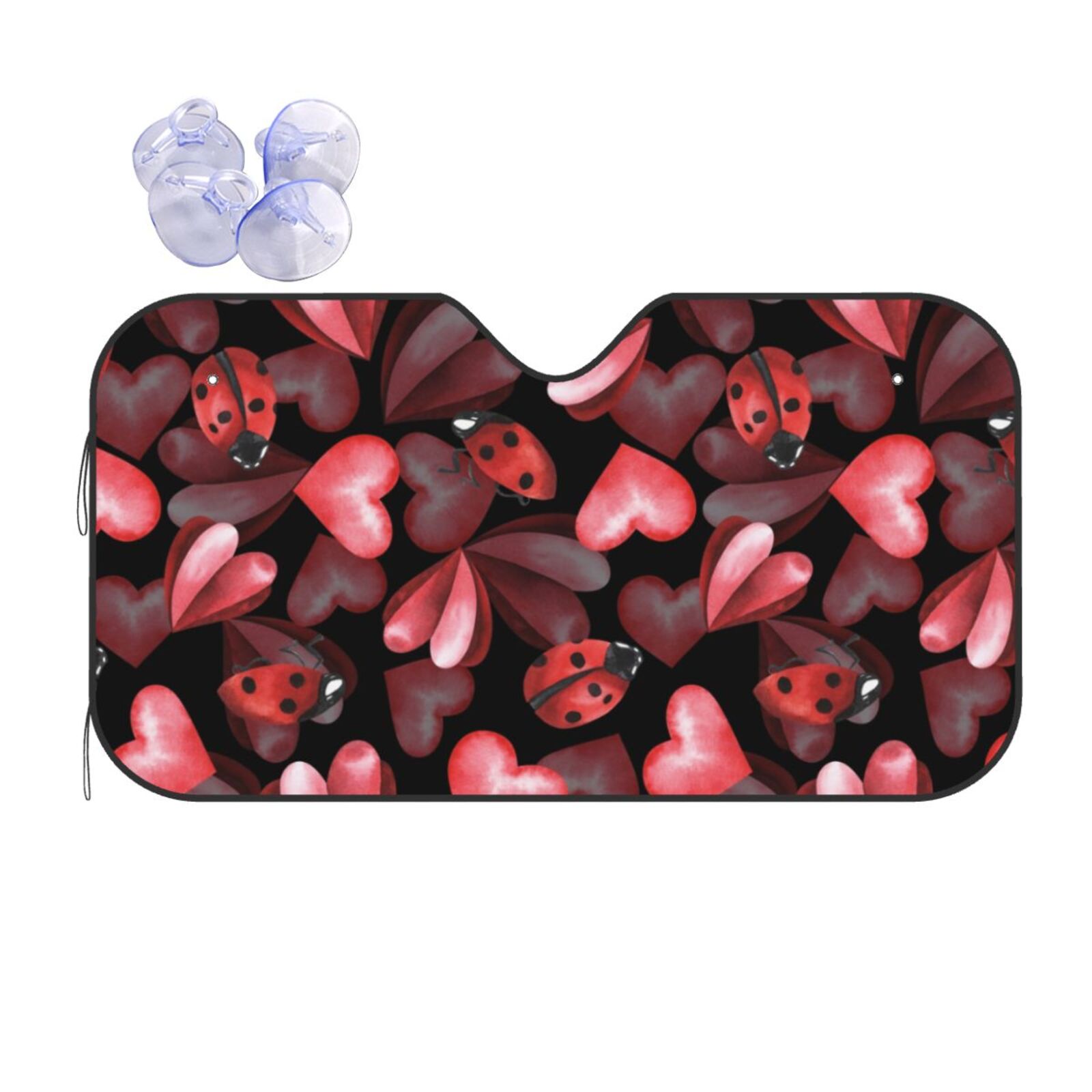 Tebeau Ladybugs and Red Hearts Print Foldable Car Windshield Sun Shades ...