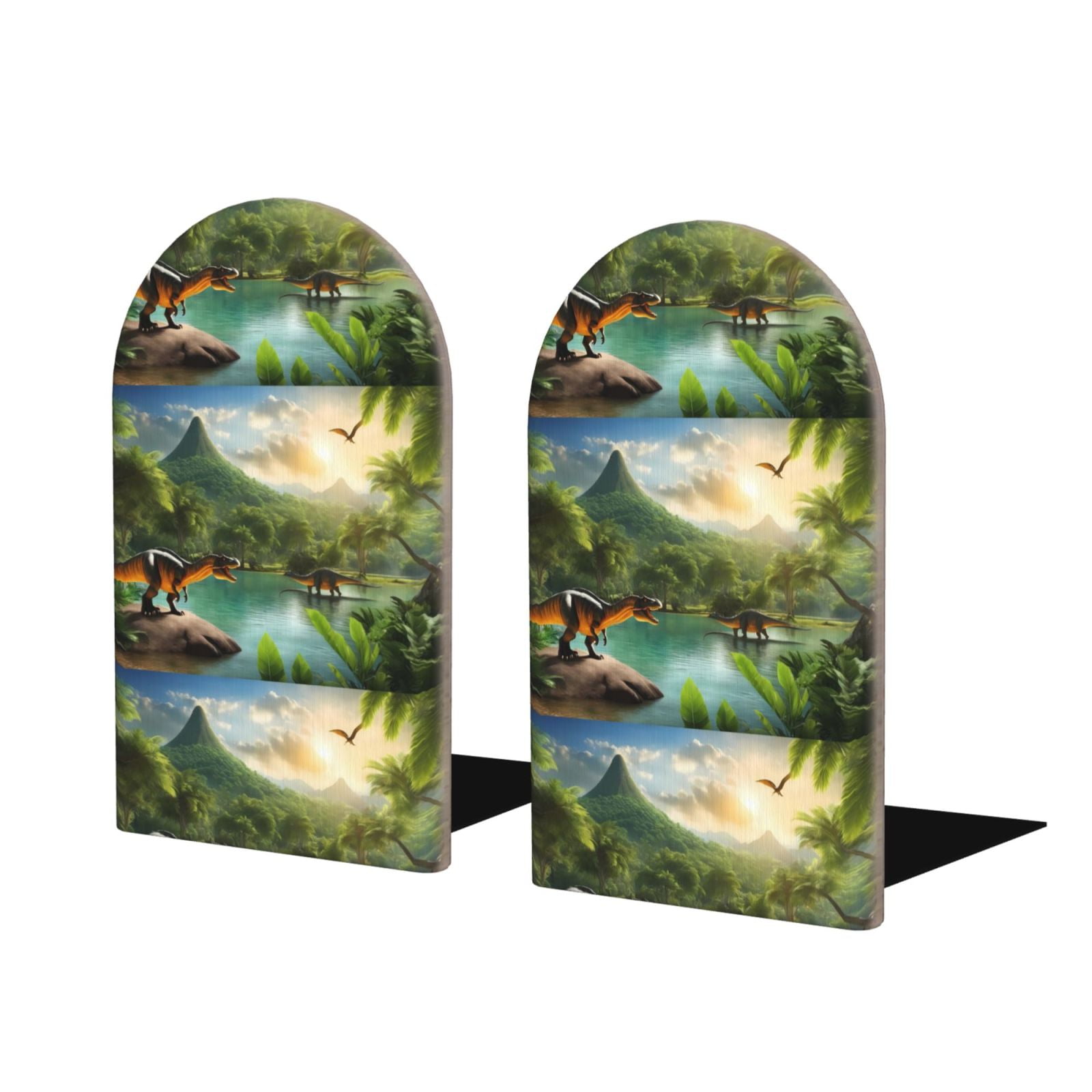 Tebeau Lake Forest Dinosaur Print Wood Bookends for Shelves,Bookends ...