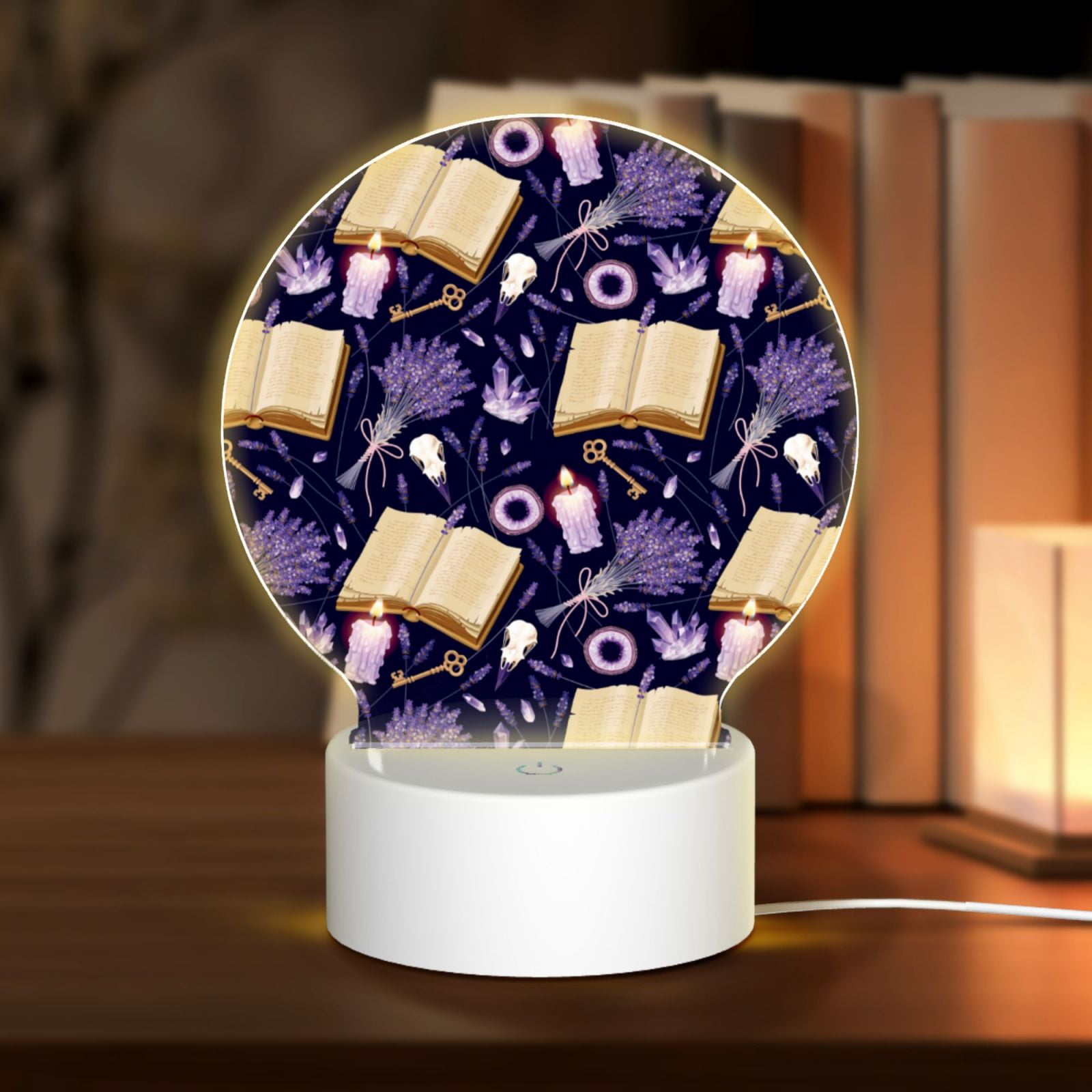 Tebeau Lavender Flowers Print Round Acrylic Night Light - Personalized ...