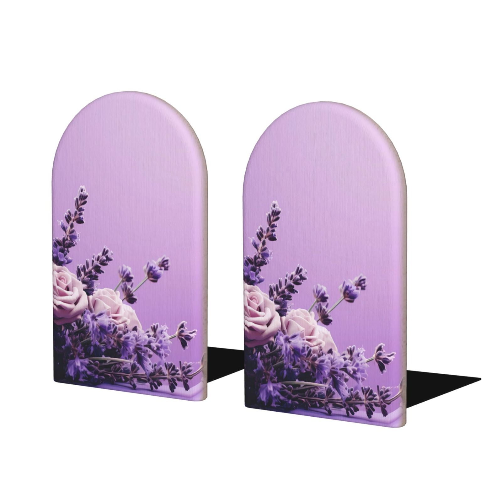 Tebeau Lavender Roses Arrangement Print Wood Bookends for Shelves ...