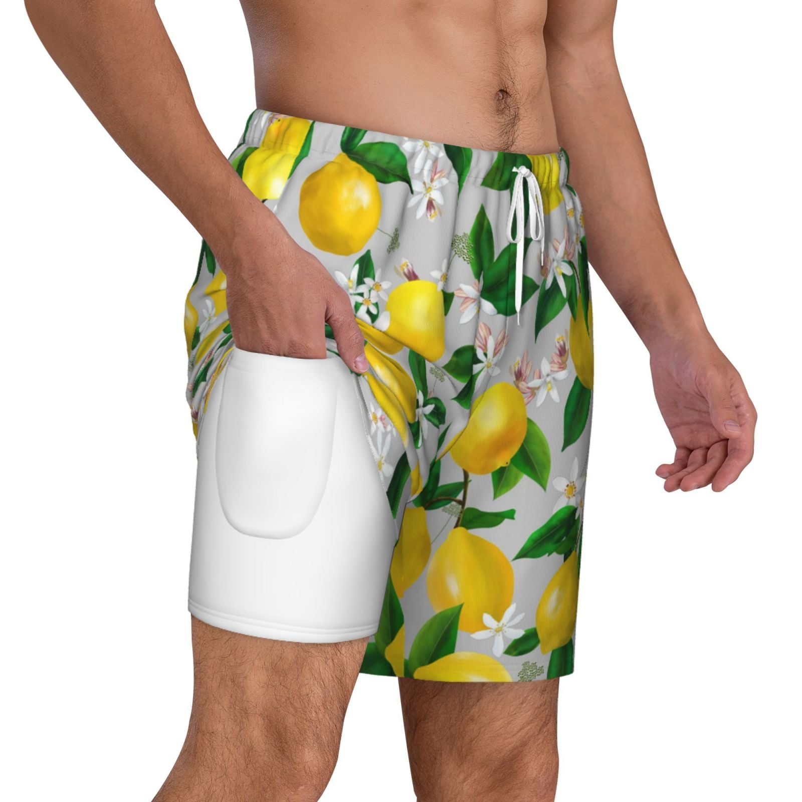 Tebeau Lemon Seamless Pattern Oil Painting Effect Print Men's Swim ...