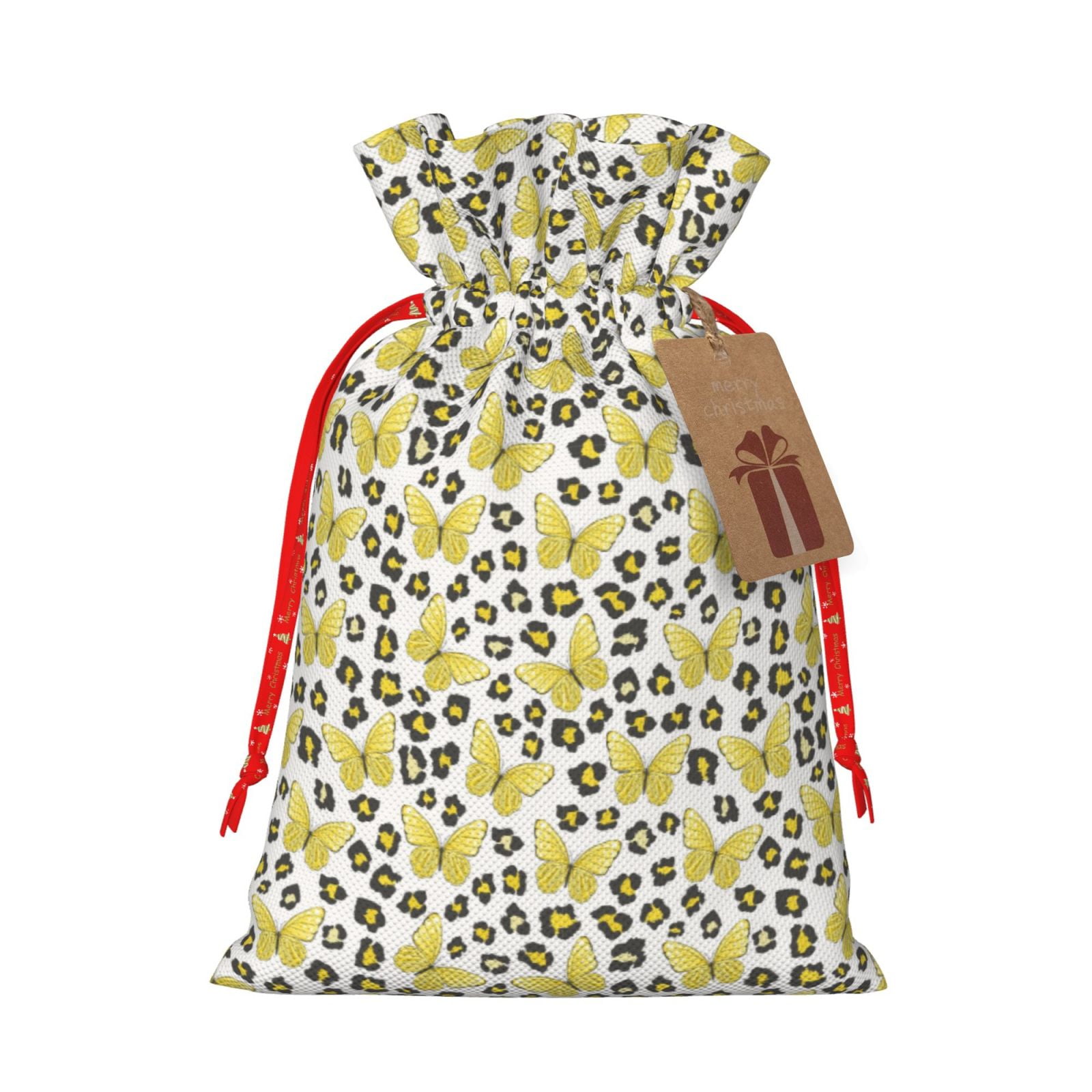 Tebeau Leopard And Butterfly Print Christmas Drawstring Bags Burlap ...