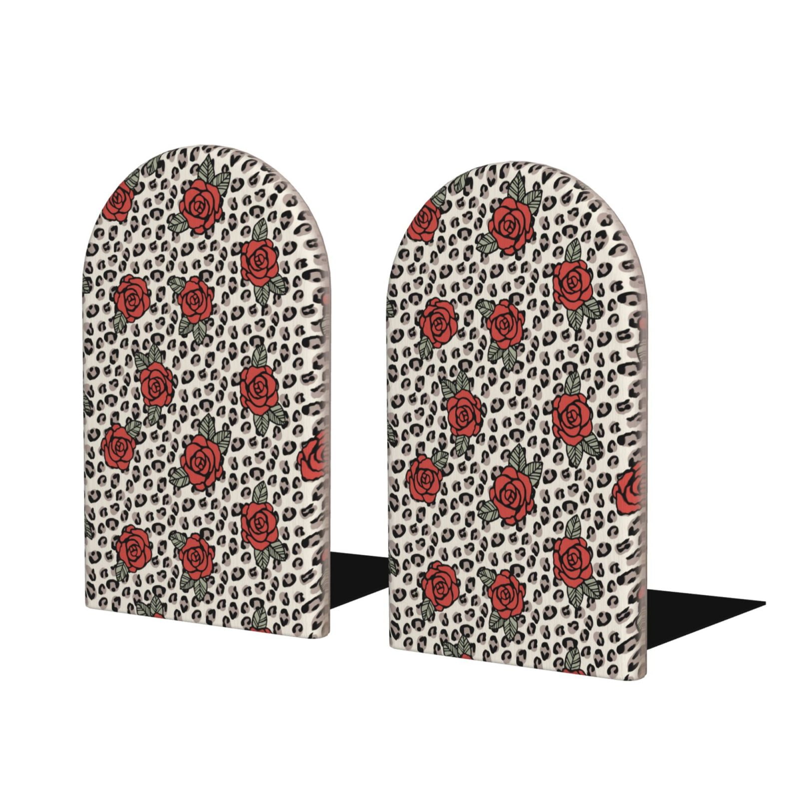 Tebeau Leopard Print Rose Print Wood Bookends for Shelves,Bookends,Book ...