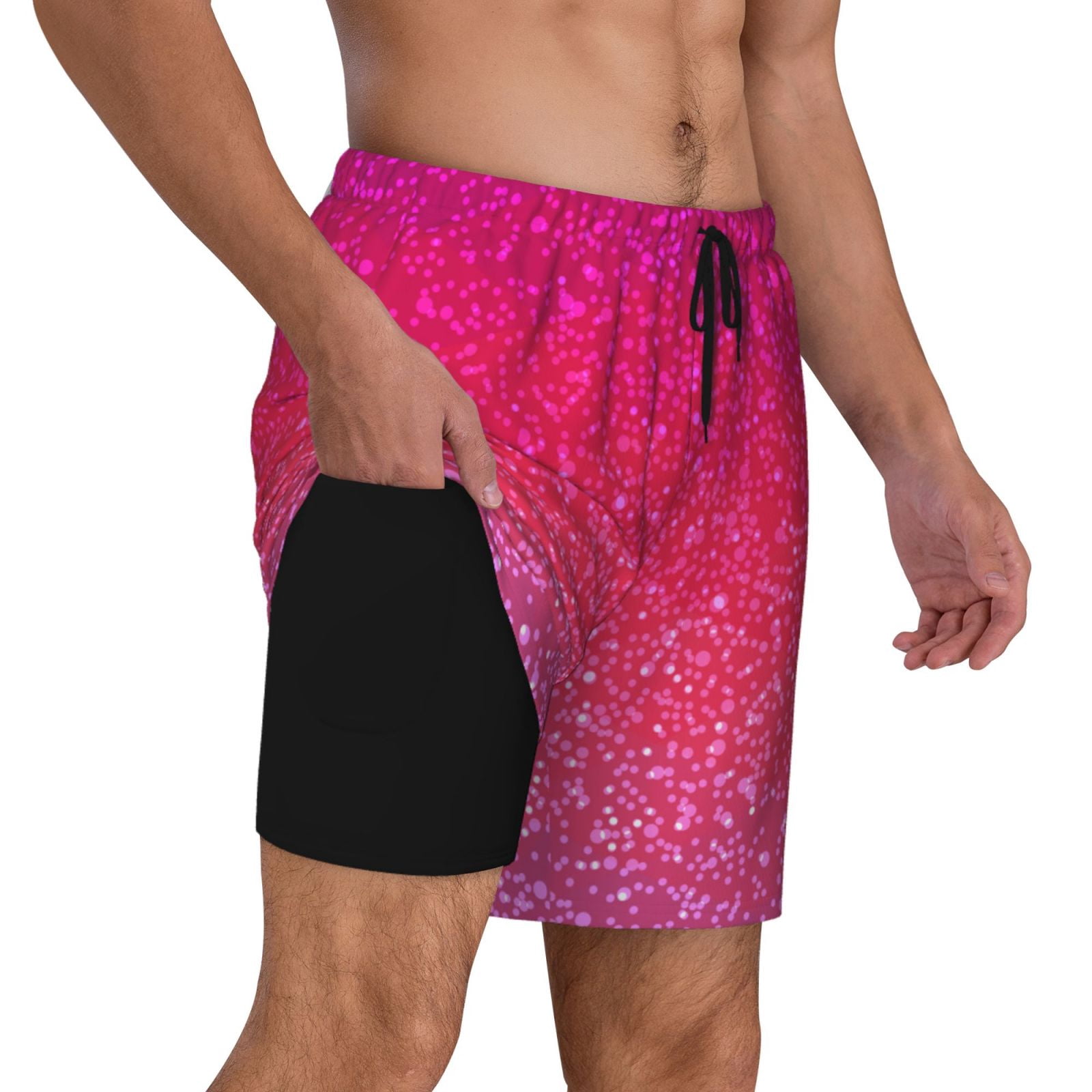 Tebeau Light Purple Glitter Print Men's Swim Trunks with Compression ...