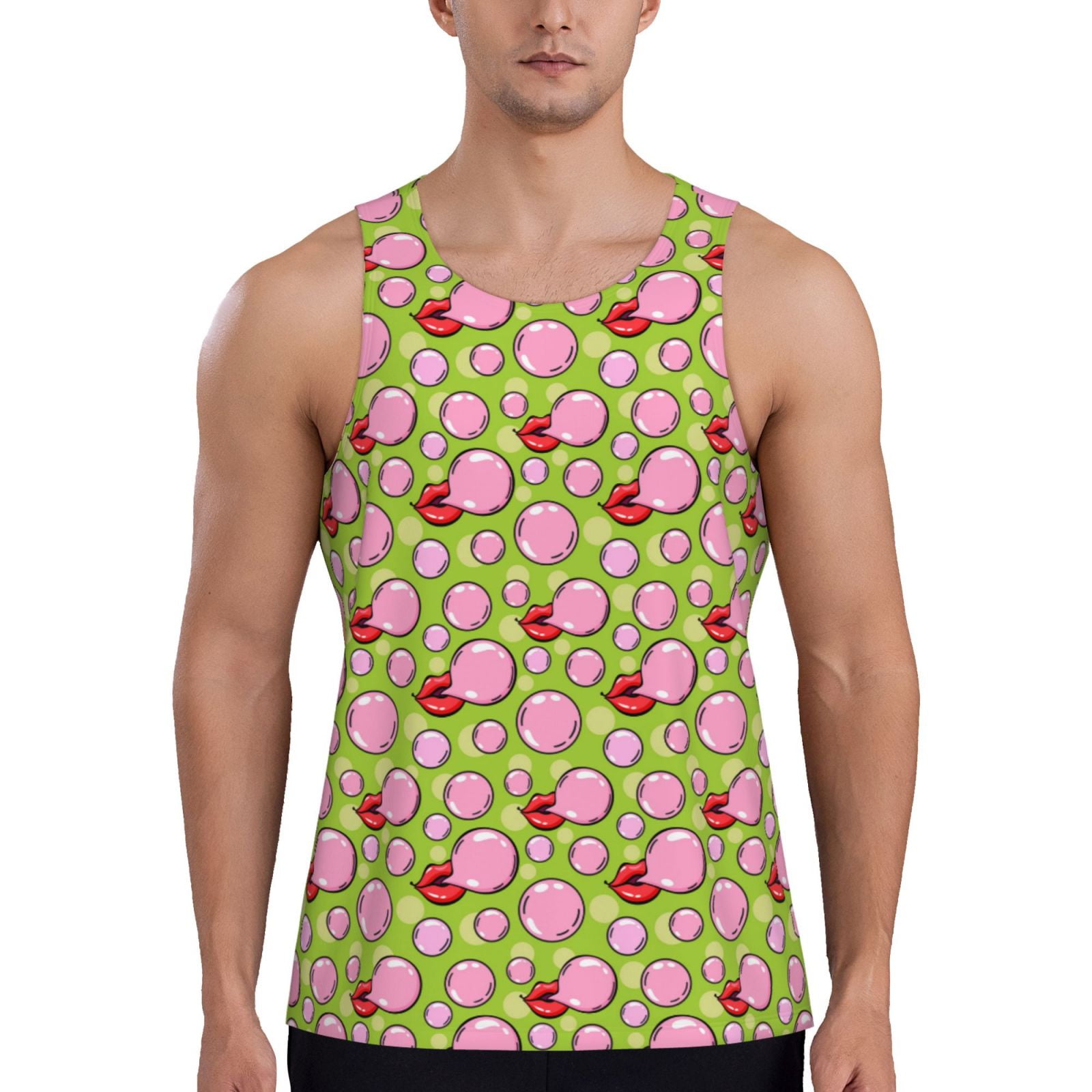 Tebeau Lips blowing bubble gum Print Men's Drop Arm Tank Top Sleeveless ...