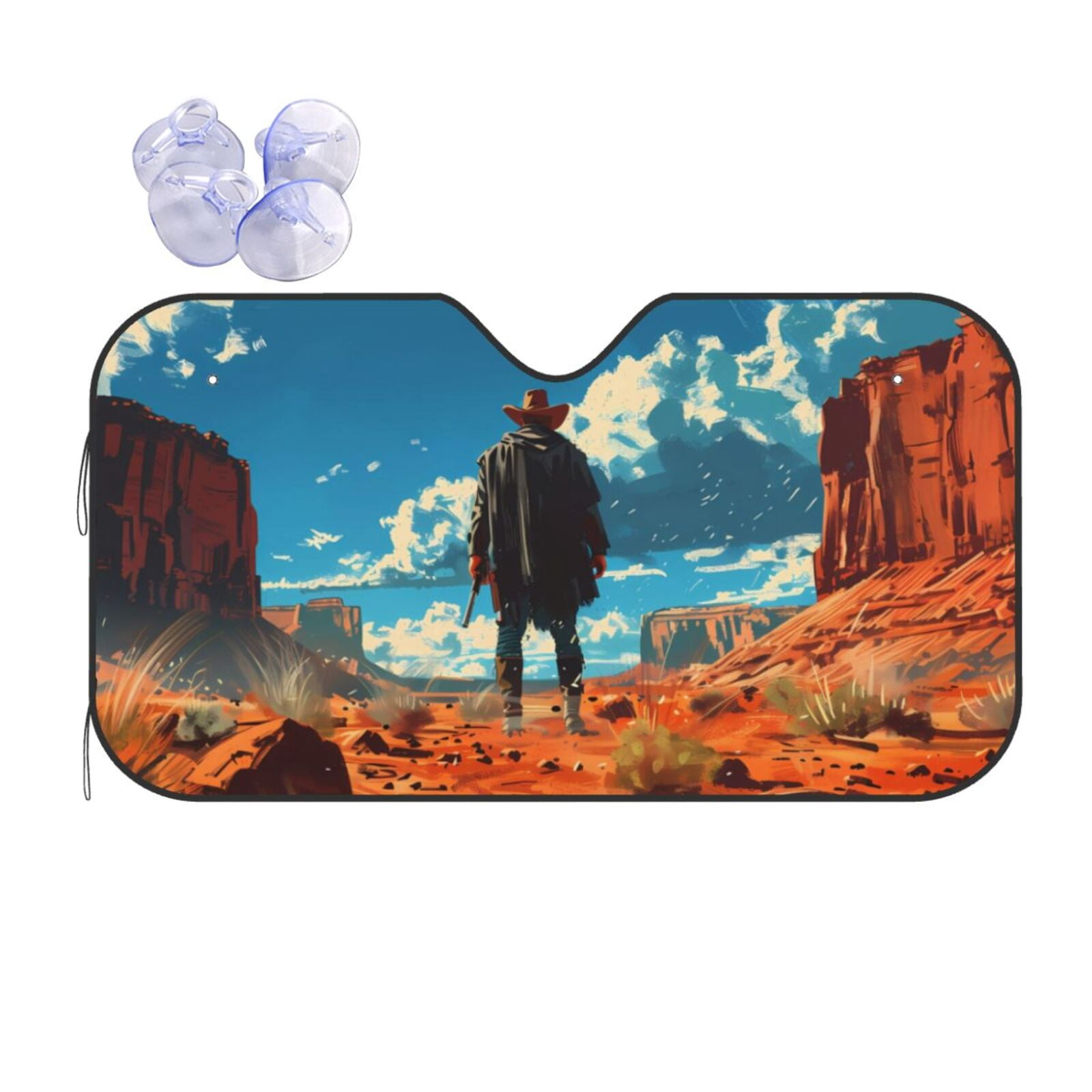 Tebeau Lone Cowboy Desert Scene Print Foldable Car Windshield Sun ...