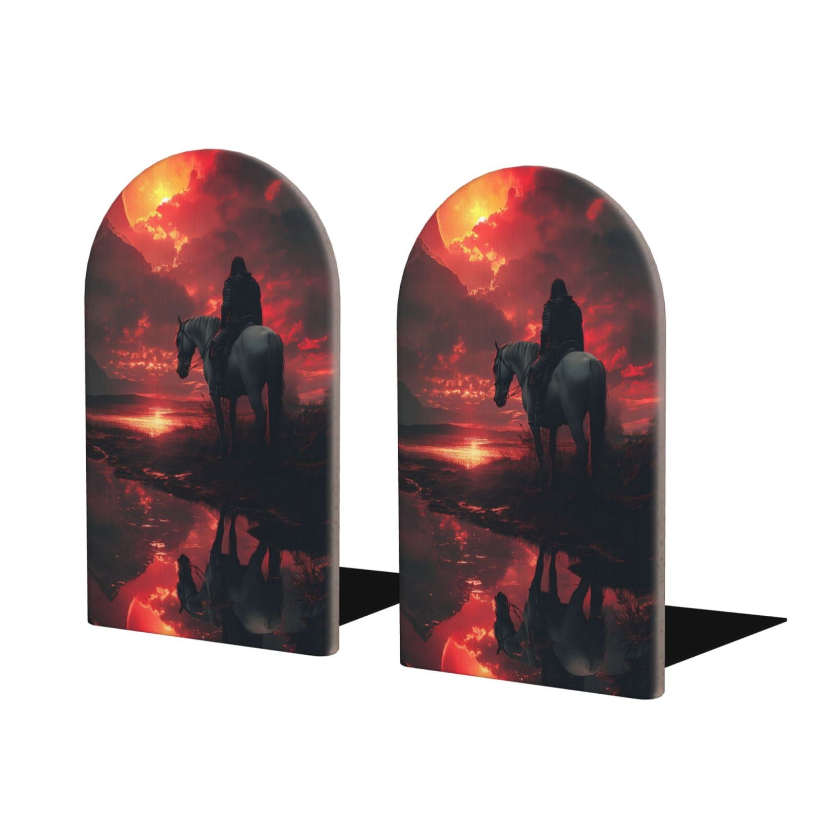 Tebeau Lone Rider Under Red Sky Print Wood Bookends for Shelves ...