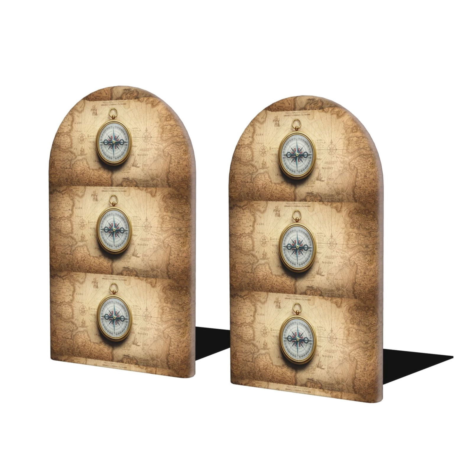 Tebeau Magnetic Old Compass On World Map Print Wood Bookends for ...