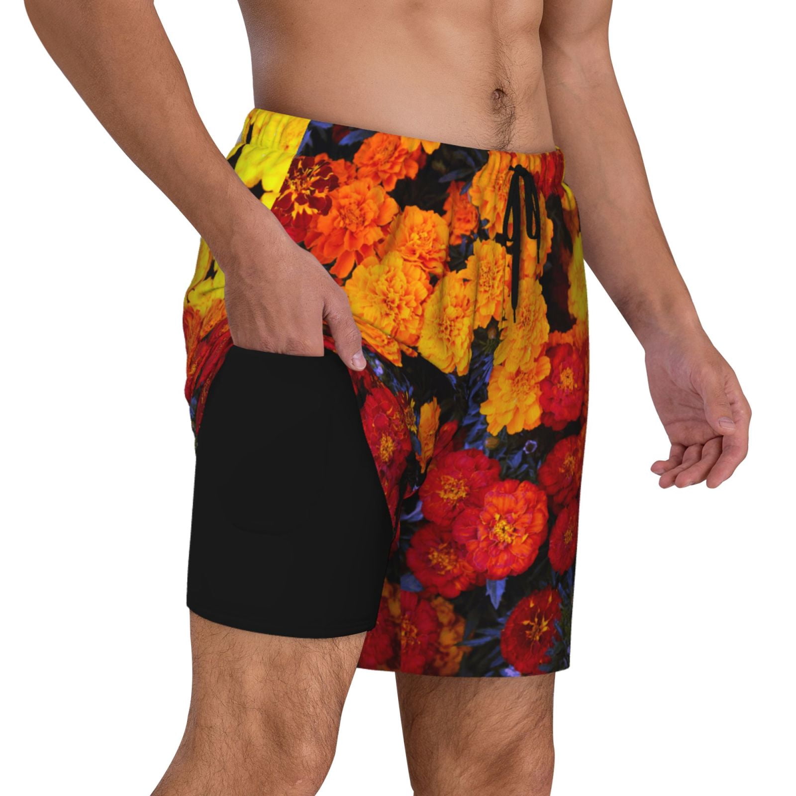 Tebeau Marigold Flowers In Different Colors Print Men's Swim Trunks ...