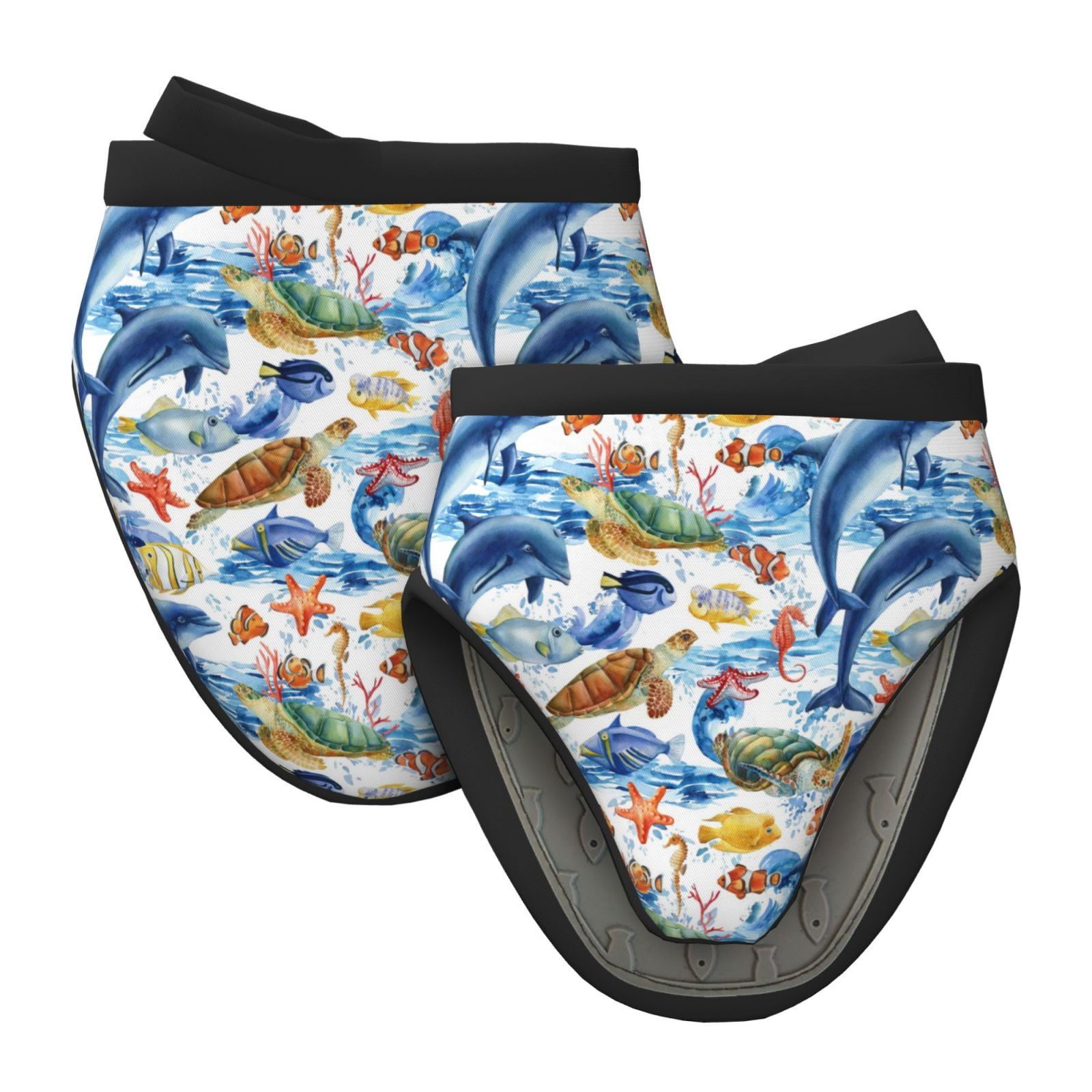 Tebeau Marine Animals Print Short Oven Mitts, Heat Resistant Silicone ...