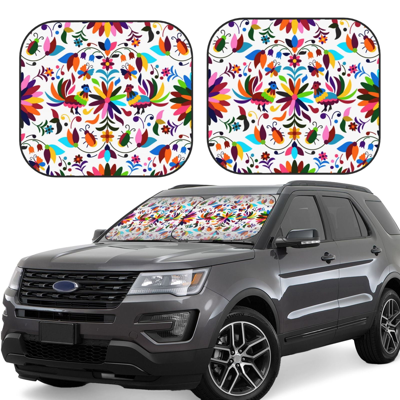 Tebeau Mexican Bright Style Print Foldable Car Windshield Sun Shades ...