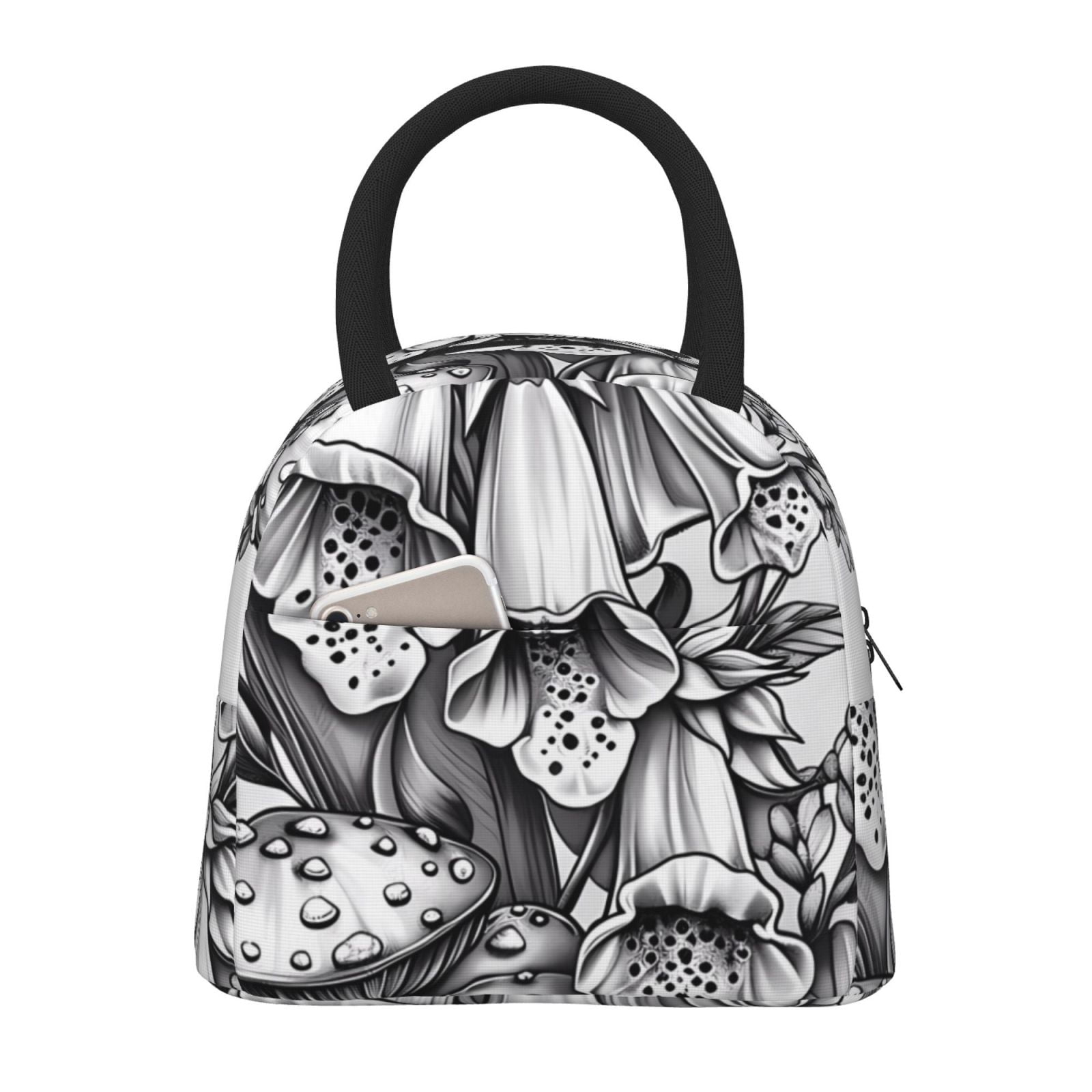 Tebeau Monochrome Botanical Illustration Print Lunch Box Lunch Bag for ...