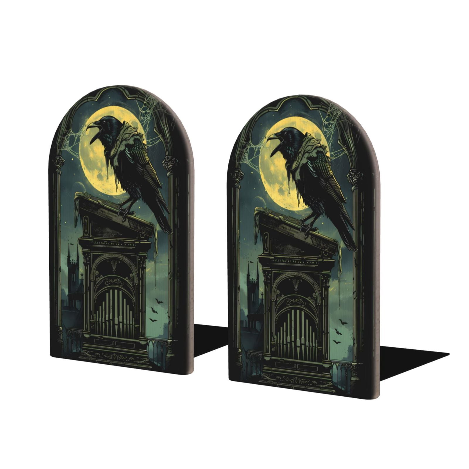 Tebeau MoonNight Sky Crow Print Wood Bookends for Shelves,Bookends,Book ...