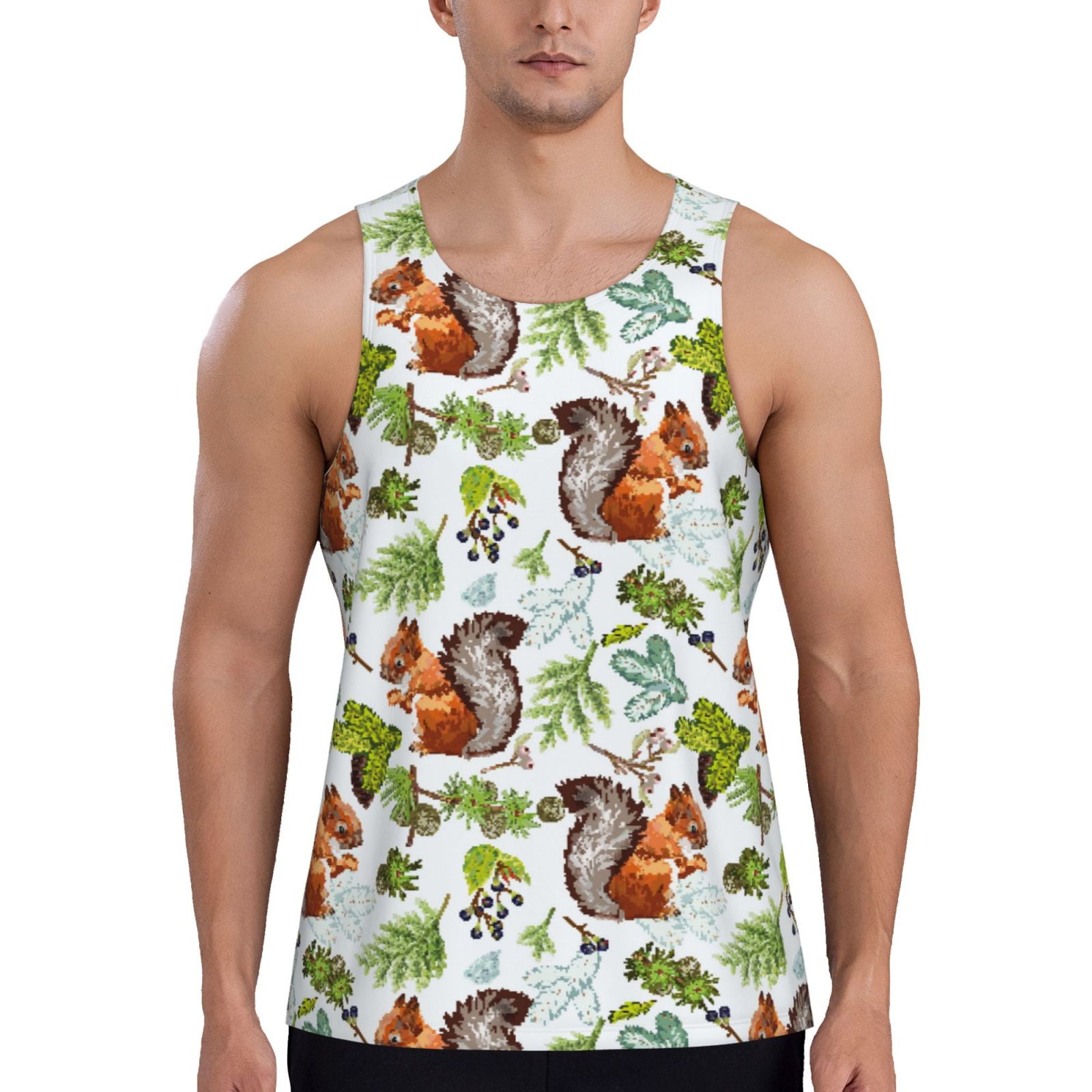 Tebeau Mosaic Forest Squirrel Print Men's Drop Arm Tank Top Sleeveless ...