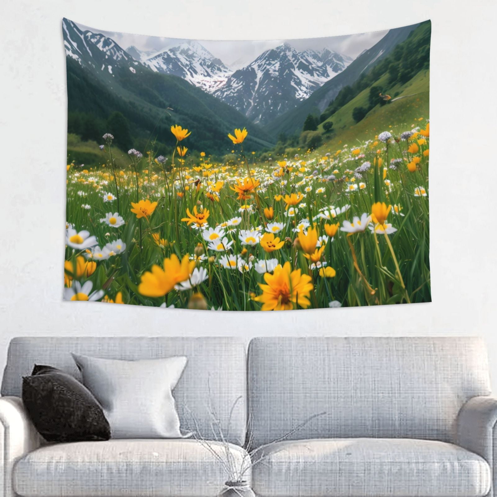 Tebeau Mountain Daisy Meadow Print Tapestry Wall Hangings- Tapestry For ...