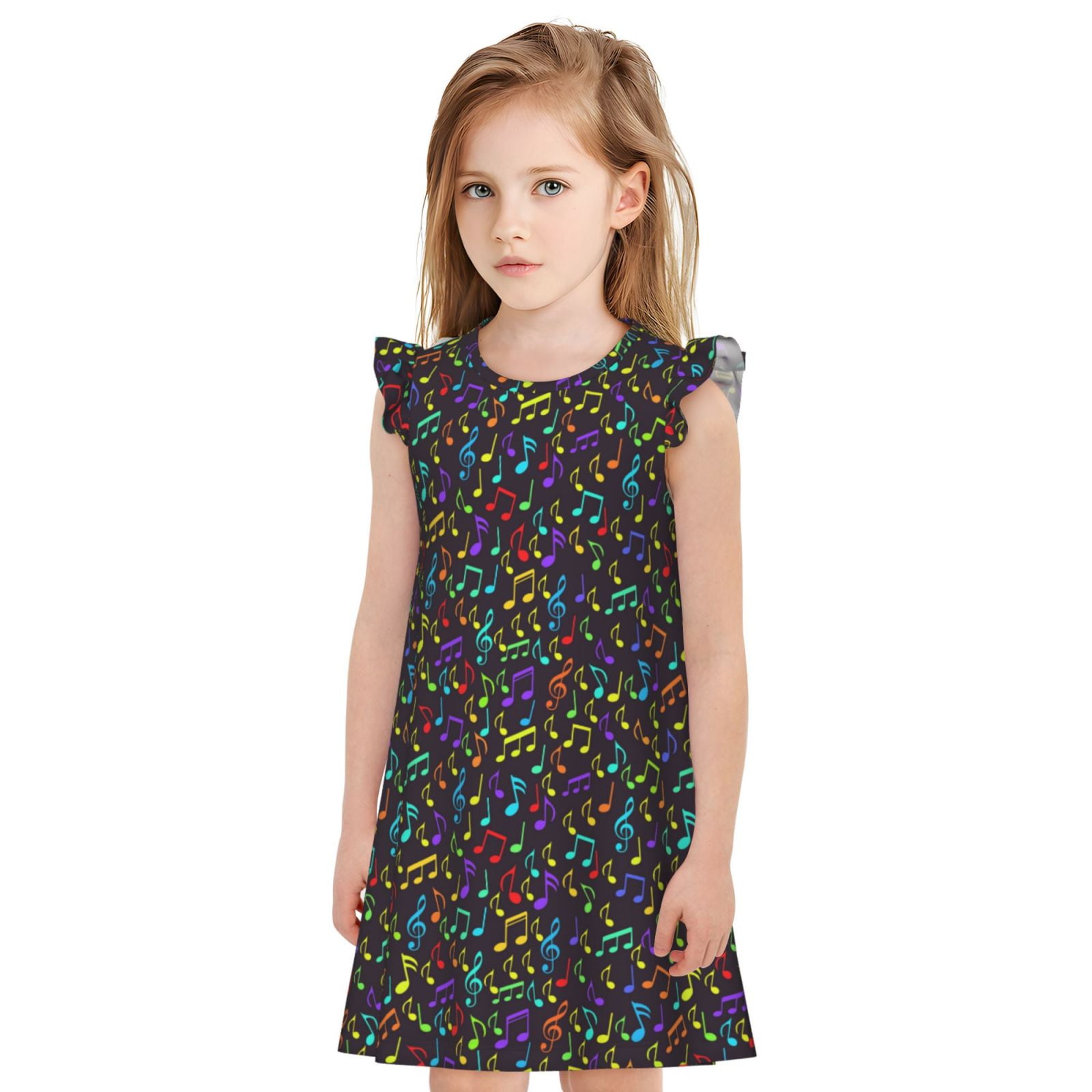 Tebeau Musical Notes Print Girls Nightgowns Flutter Sleeve Pajamas ...