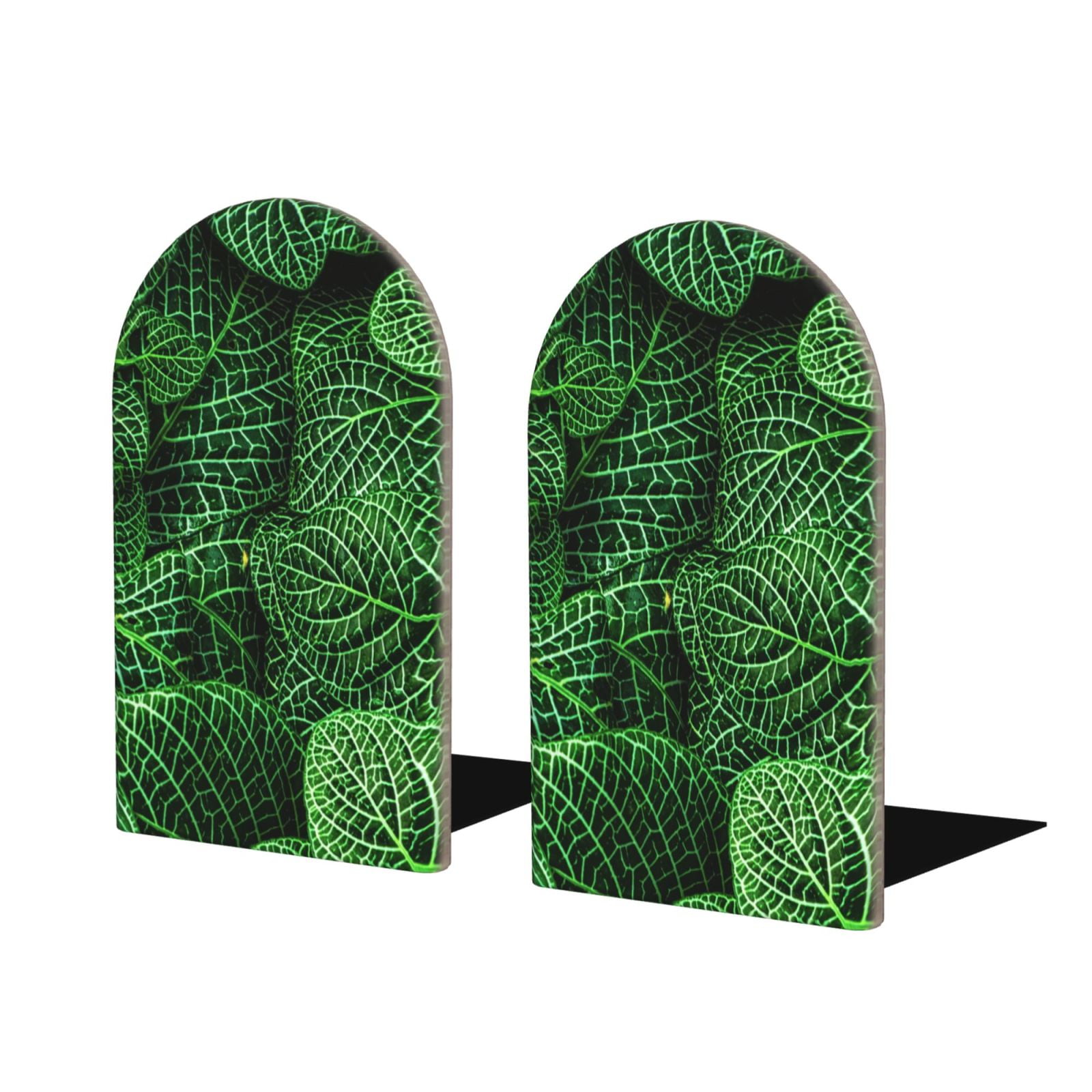 Tebeau Natural Green Leaves Print Wood Bookends for Shelves,Bookends ...