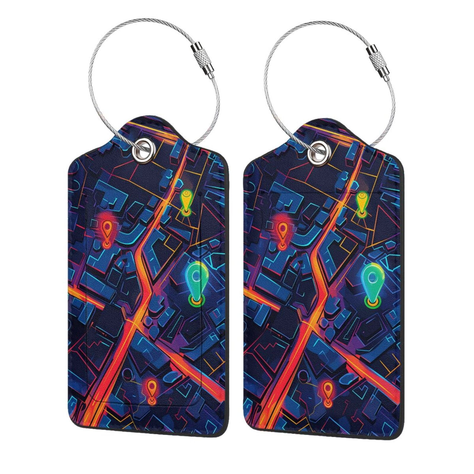 Tebeau Neon City Map Print Luggage Tags for Suitcases Faux Leather ...